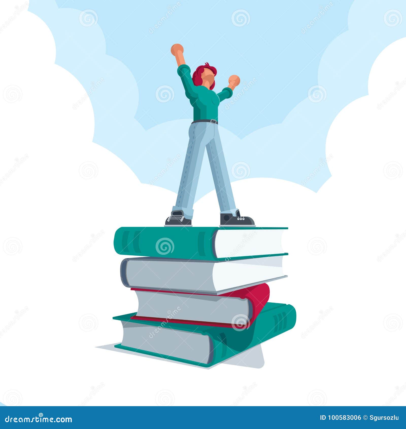 Successful Man Standing on Big Book Stack Stock Vector - Illustration ...