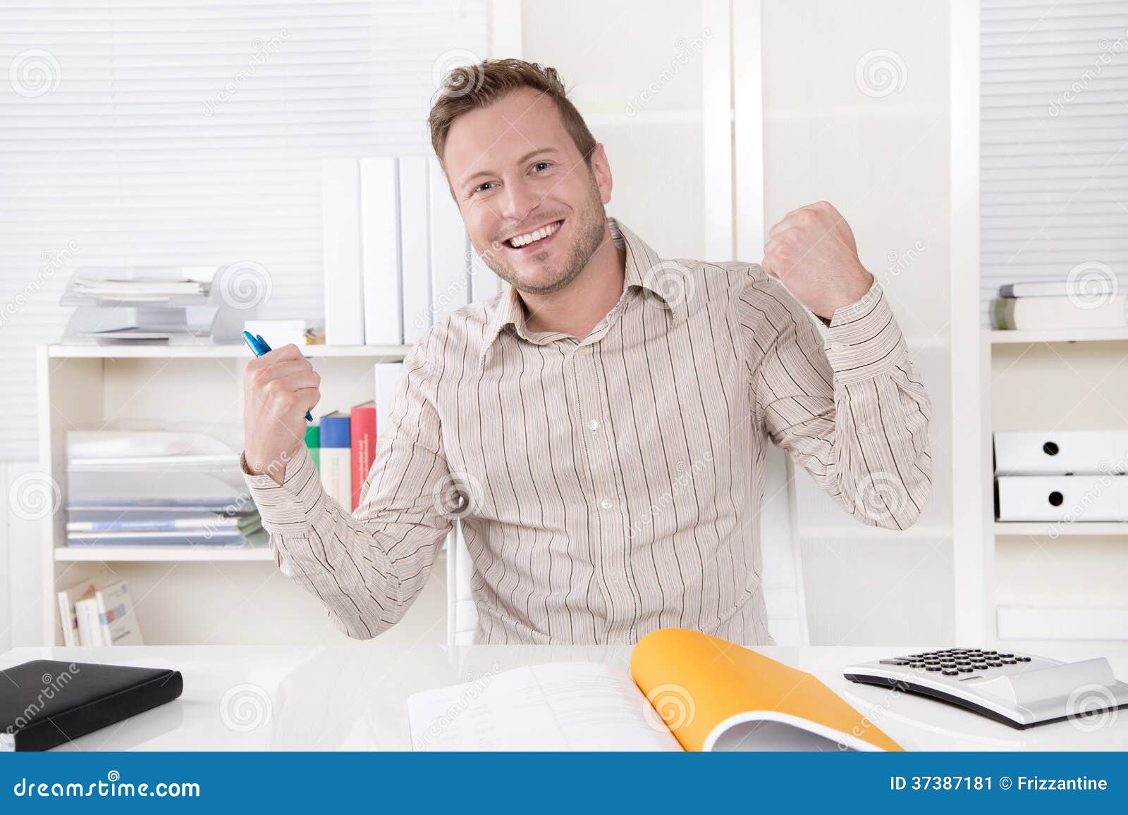 Successful Manager Sitting at Office - Positive. Stock Image - Image of ...