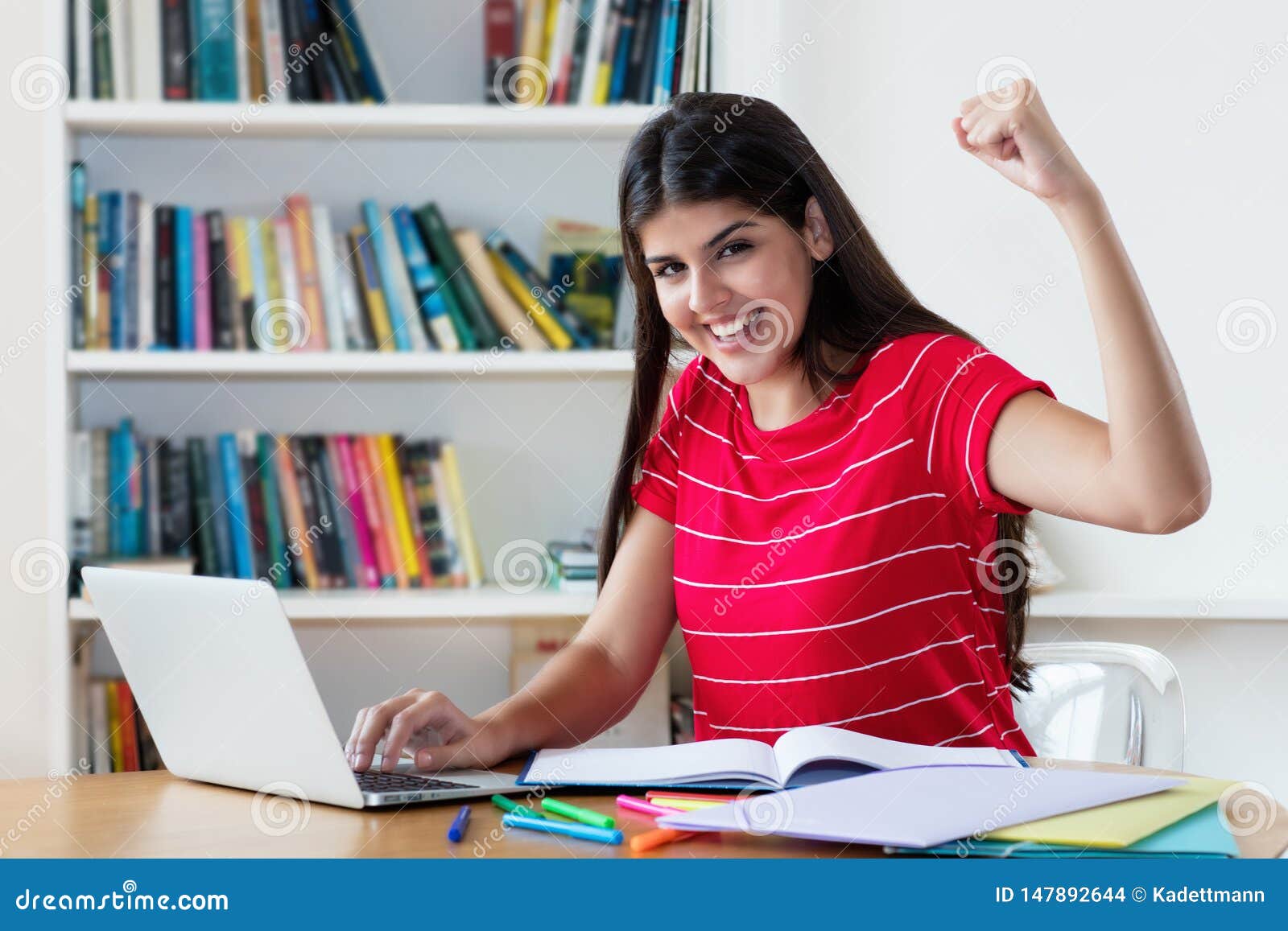 Successful Mexican Female Student Learning on Computer Stock Photo ...