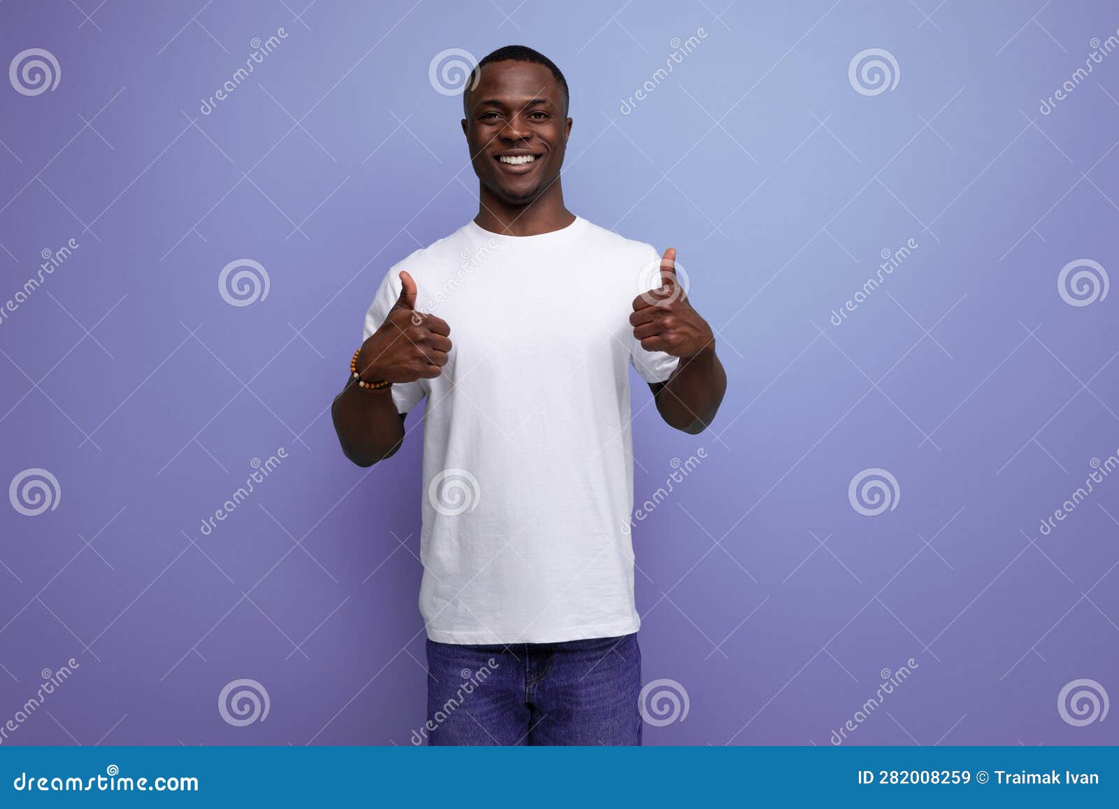 Successful Optimistic Young African Guy in White T-shirt Stock Image ...
