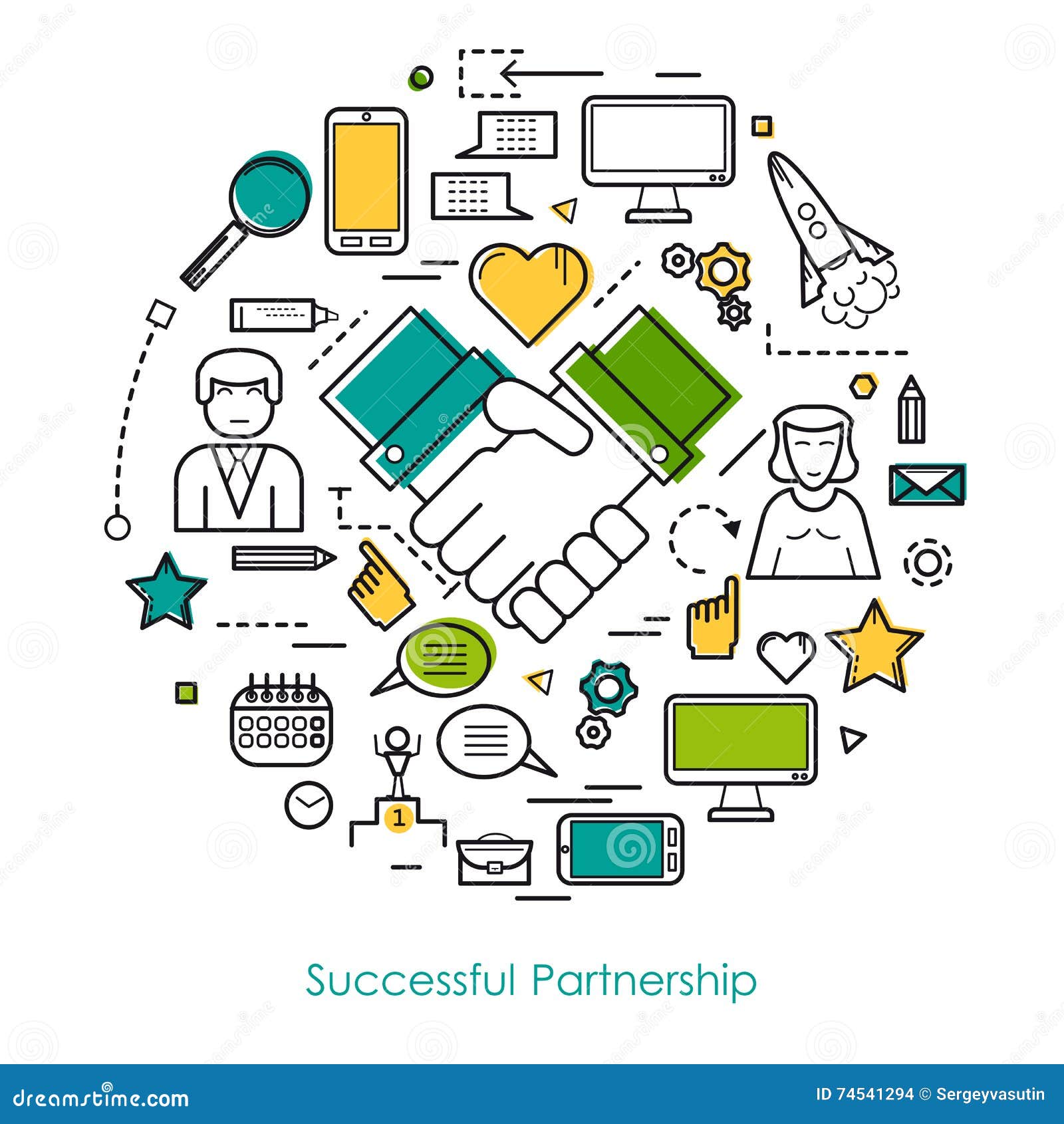 Successful Partnership Line Concept Stock Vector - Illustration of flat ...