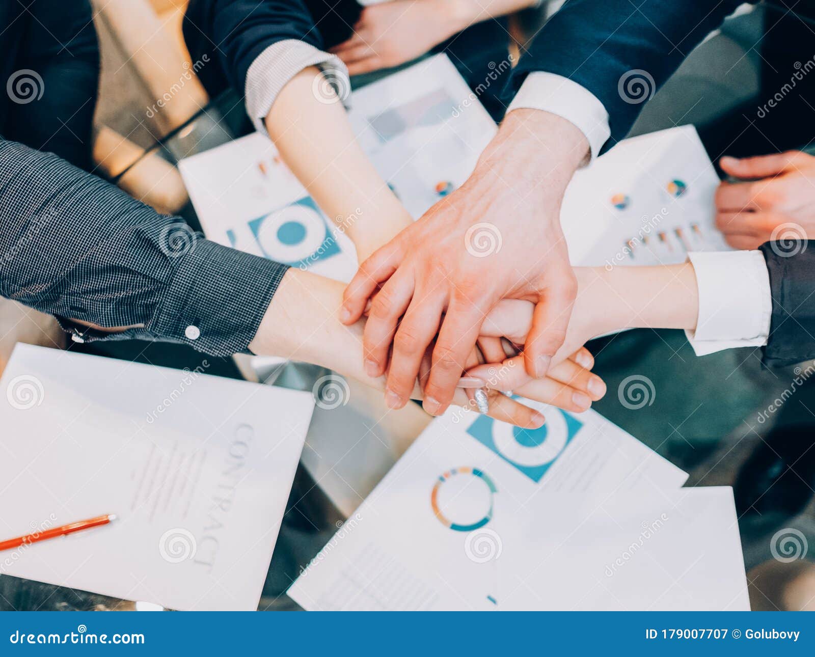 Successful Partnership Team Hand Stack Graphs Stock Image - Image of ...