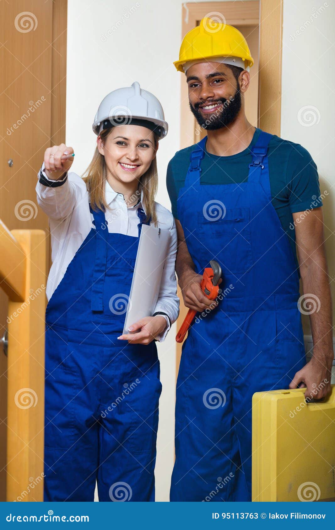 Successful Positive Team of Builders Standing Stock Image - Image of ...
