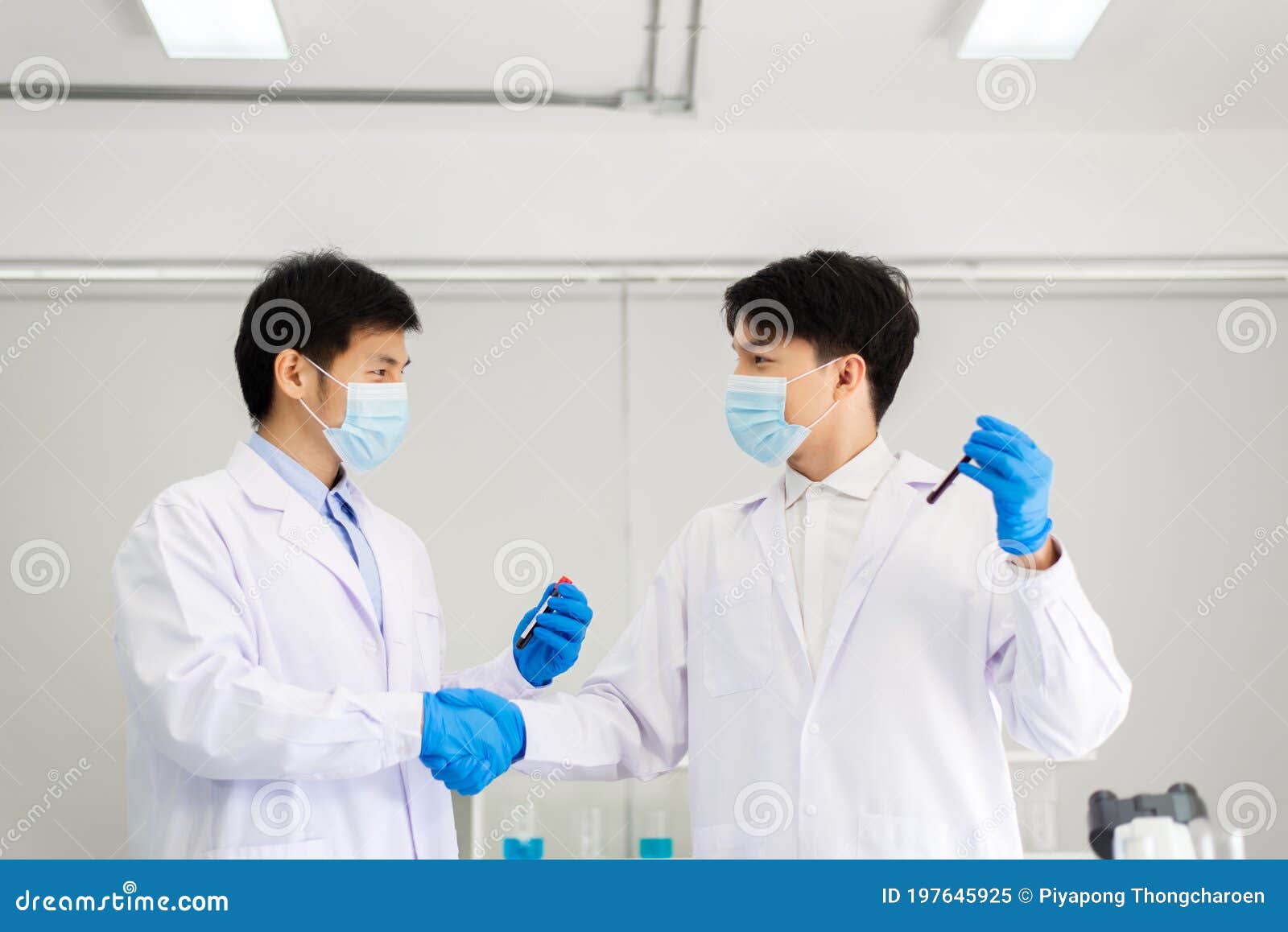 Successful and Research Working Scientists Man Shake Hands Together in ...