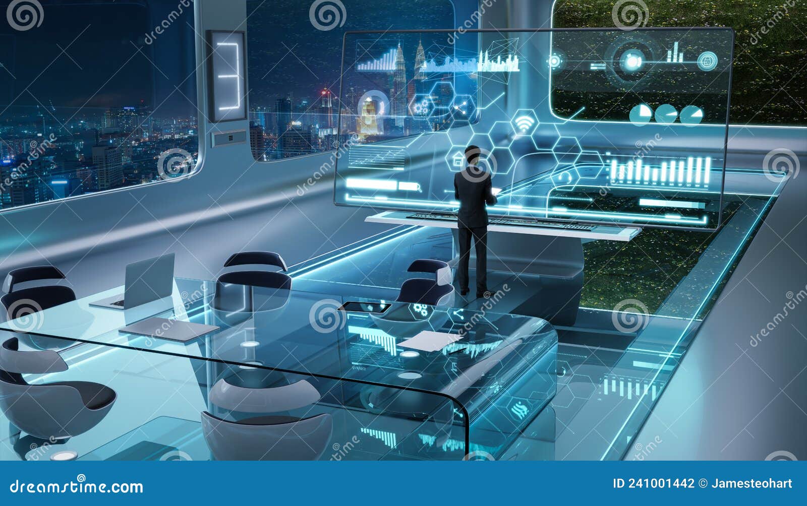 Successful Smart Businessman Work at Modern Futuristic Office Stock ...