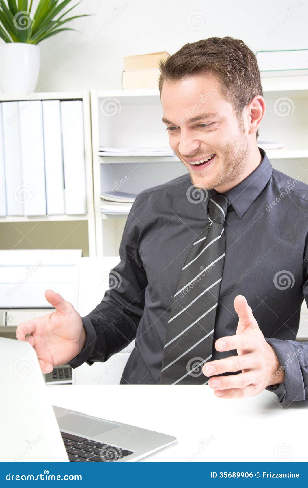 Successful Smiling Man in Job Stock Photo - Image of shirt, laptop ...