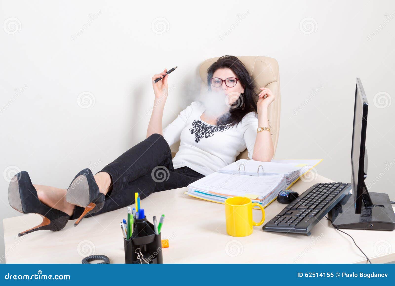 Successful Smoking Woman in the Office Stock Photo - Image of business ...