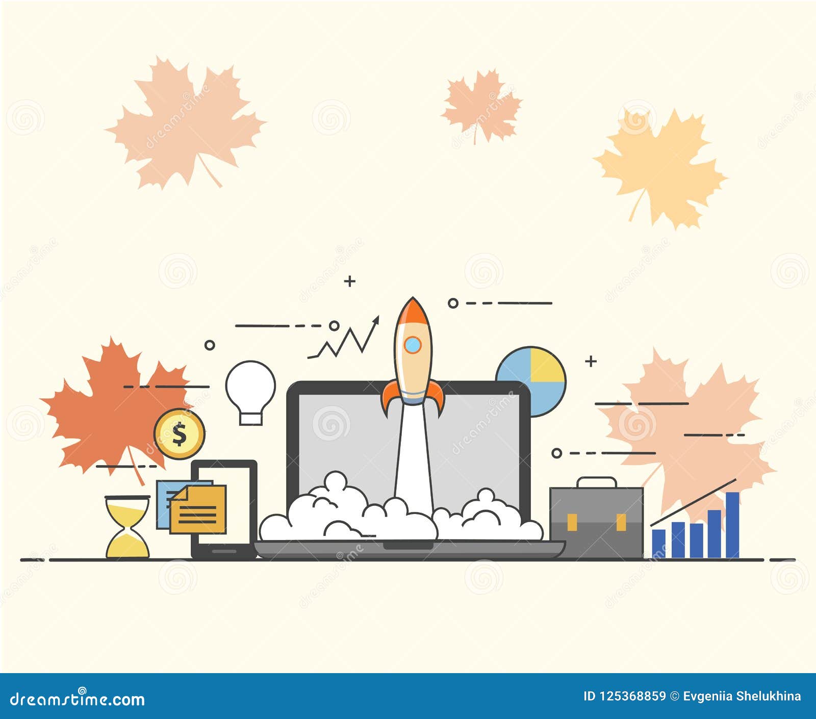 Successful Startup Business Concept. Vector Illustration with Rocket ...