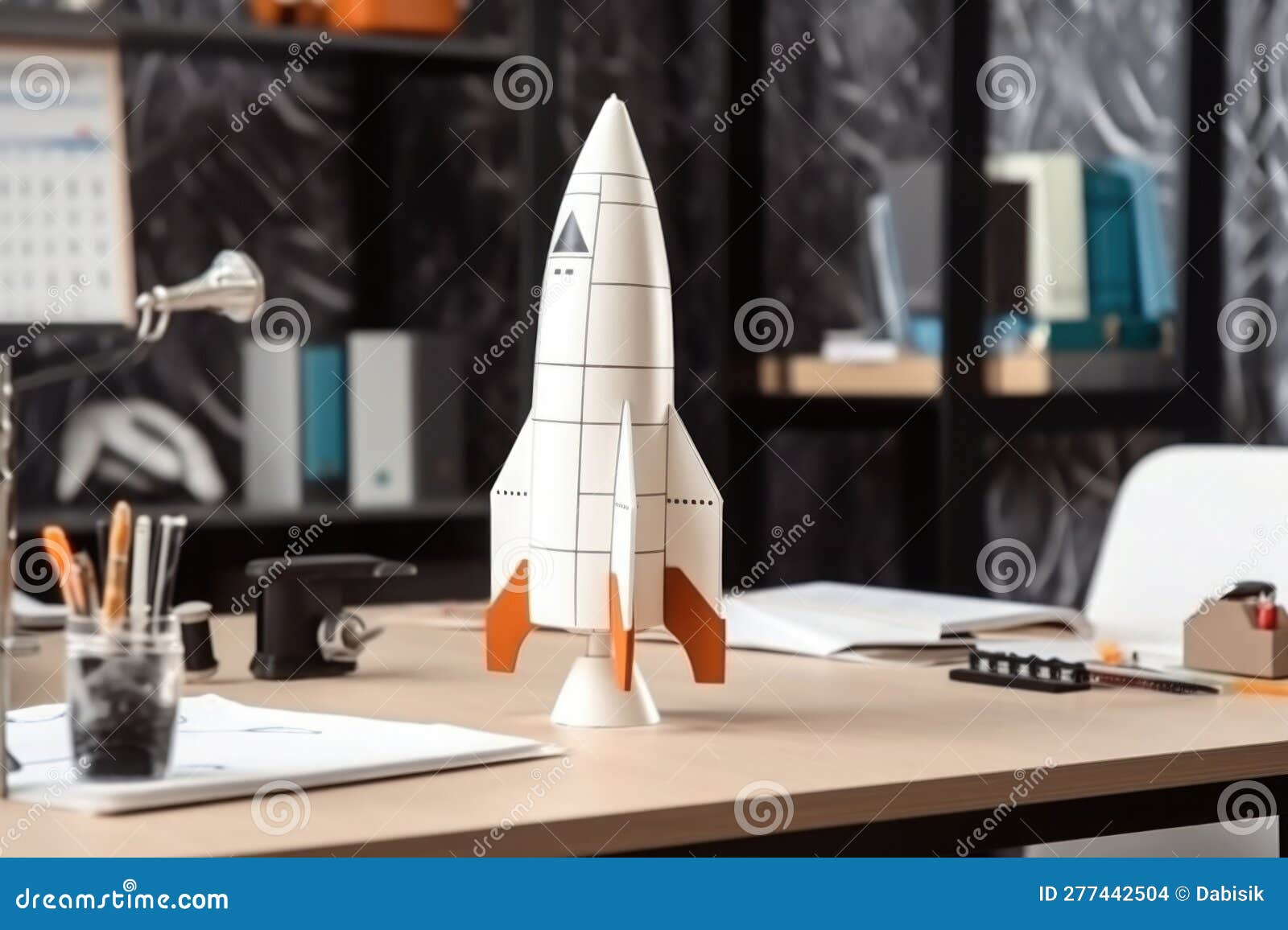 Successful Startup Concept. Launching Rocket on Office Table ...