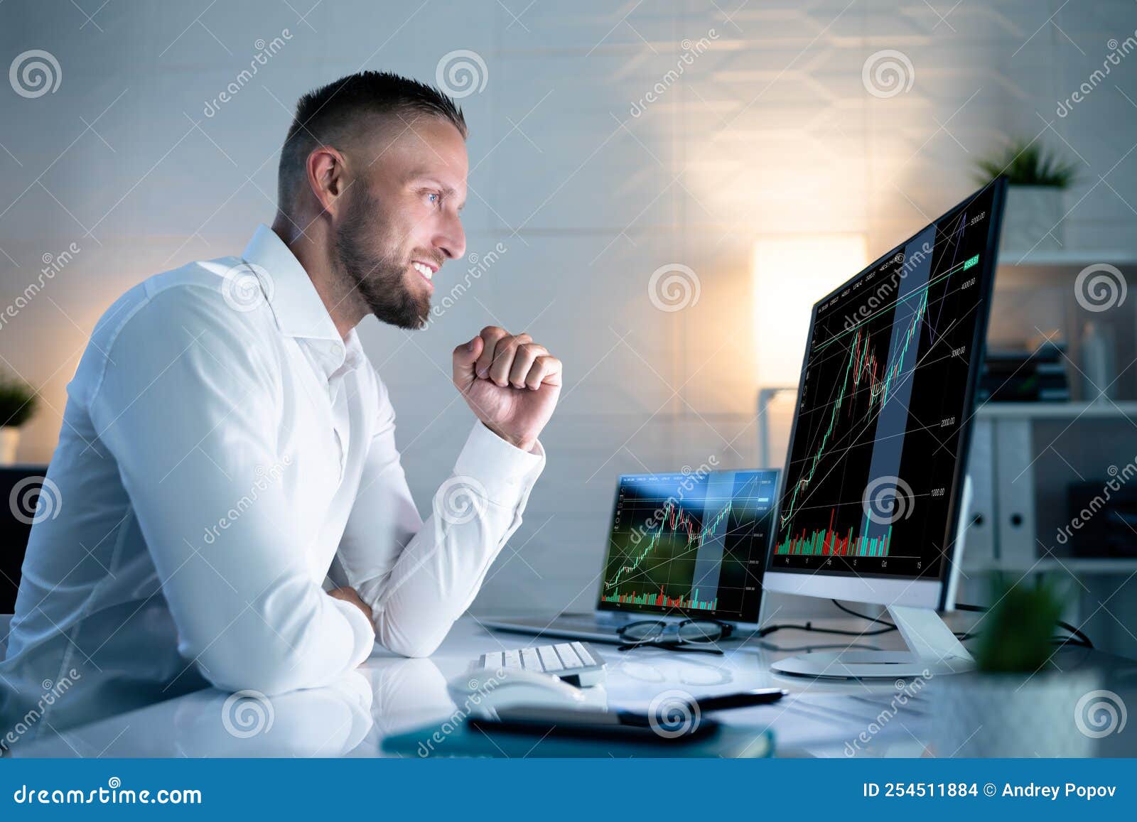 Successful Stock Market Trader Looking at Graphs Stock Photo - Image of ...