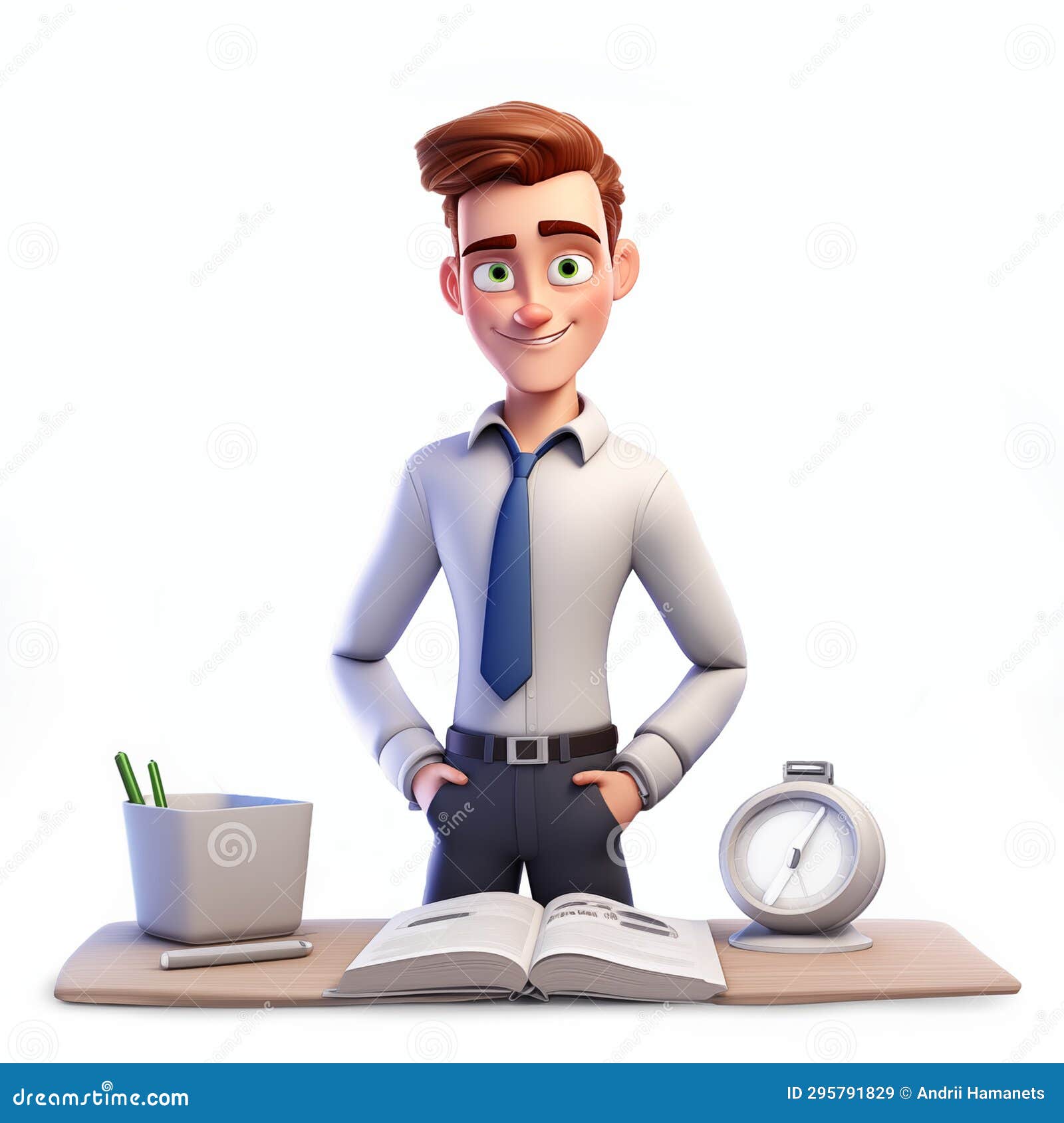 Successful Student or Office Manager with Book and Clock, Isolated on ...