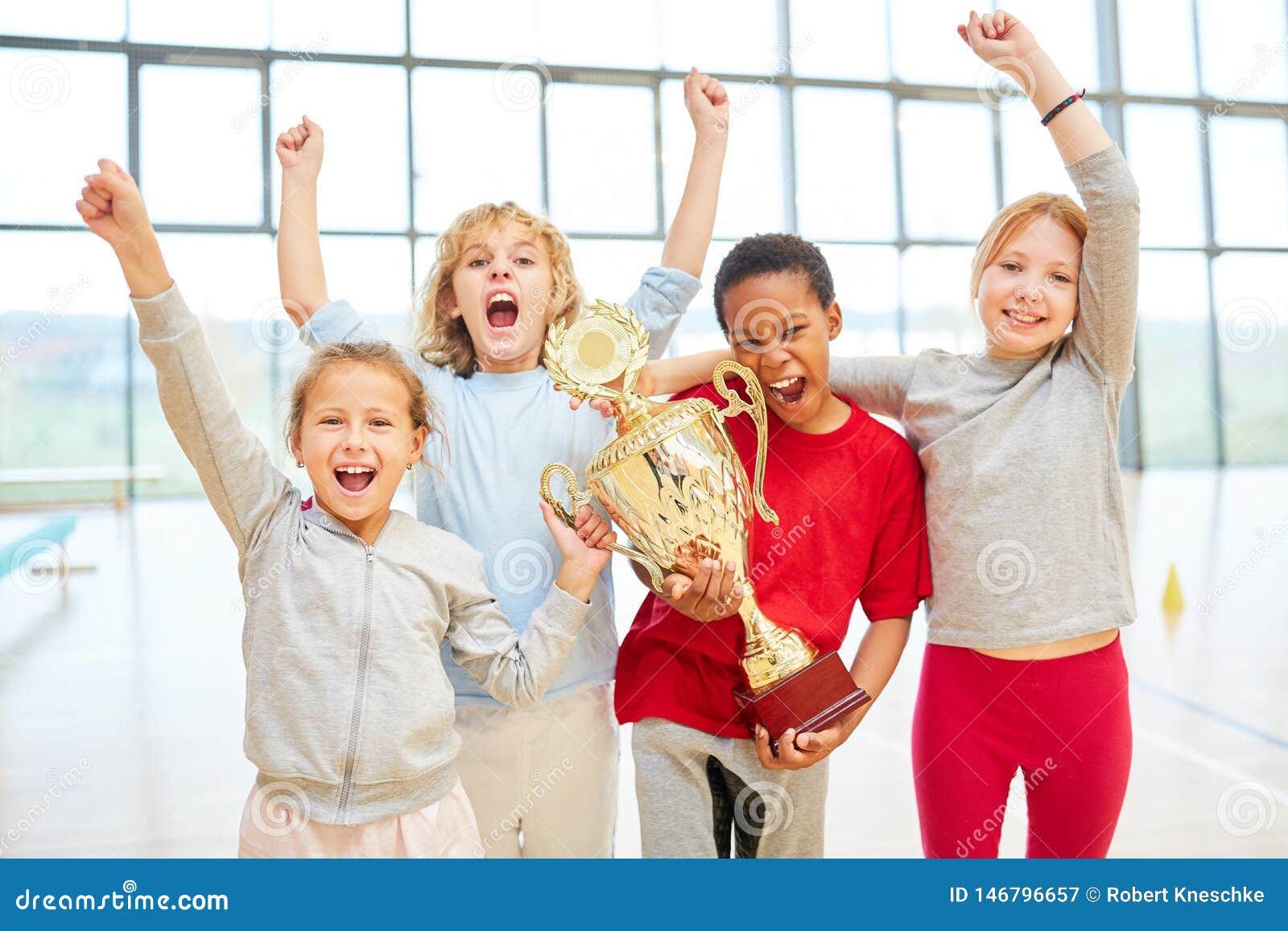 Successful Student Team with Cup Stock Image - Image of group, children ...