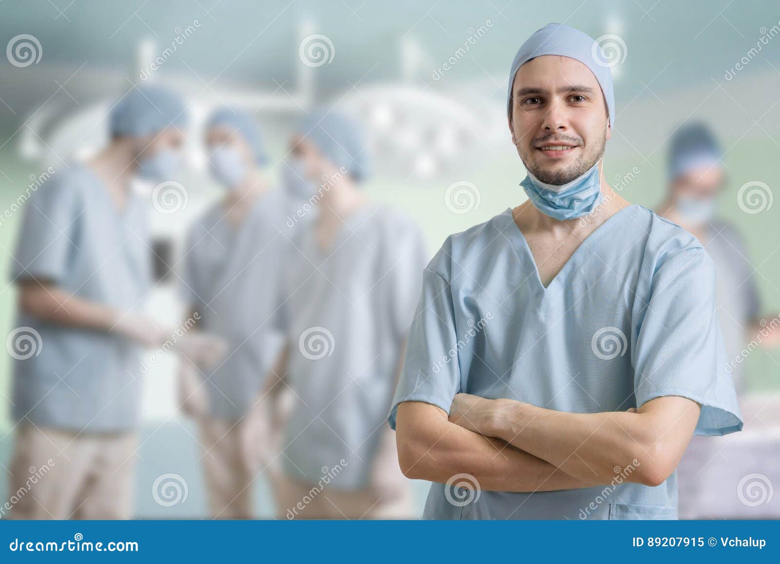Successful Surgeon is Smiling. a Lot of Surgeons in Background Stock ...
