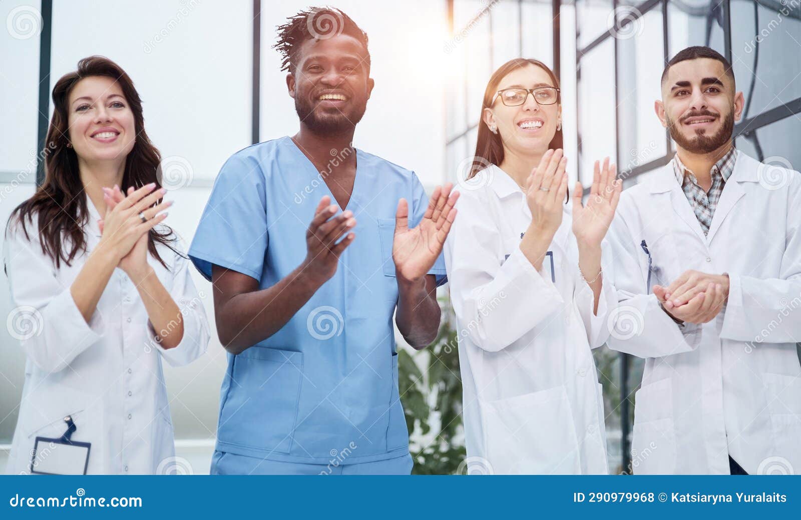 Successful Team of Different Doctors Clapping Hands Stock Photo - Image ...