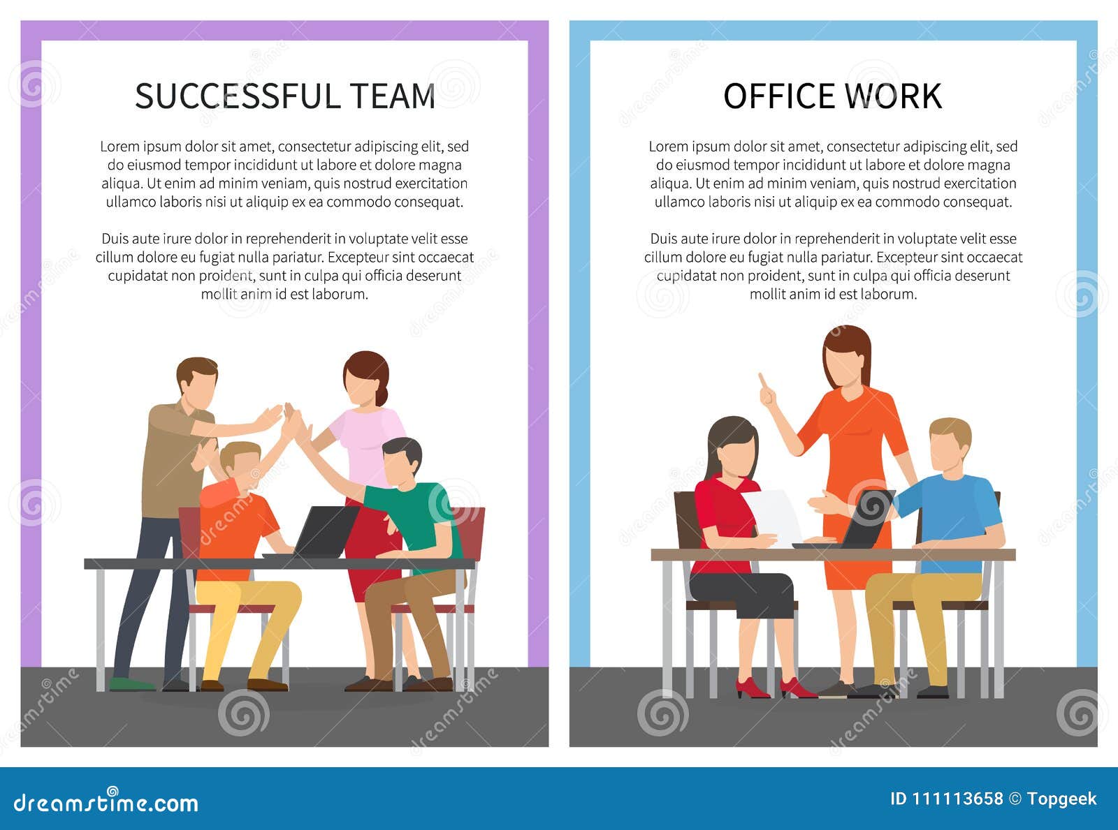 Successful Team Office Work Set of Posters Workers Stock Vector ...