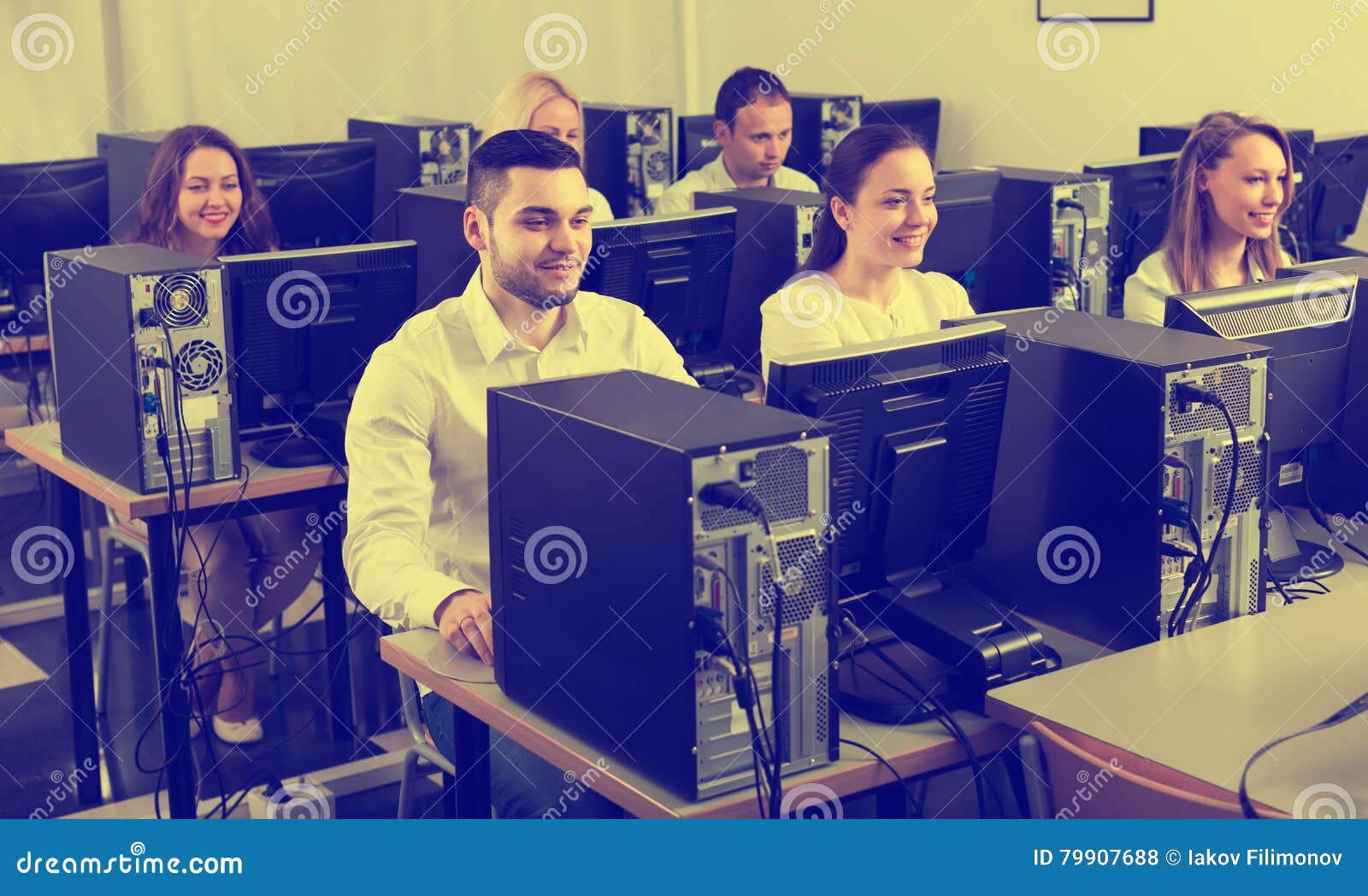 Successful Team at the PC in Office Stock Photo - Image of friendly ...