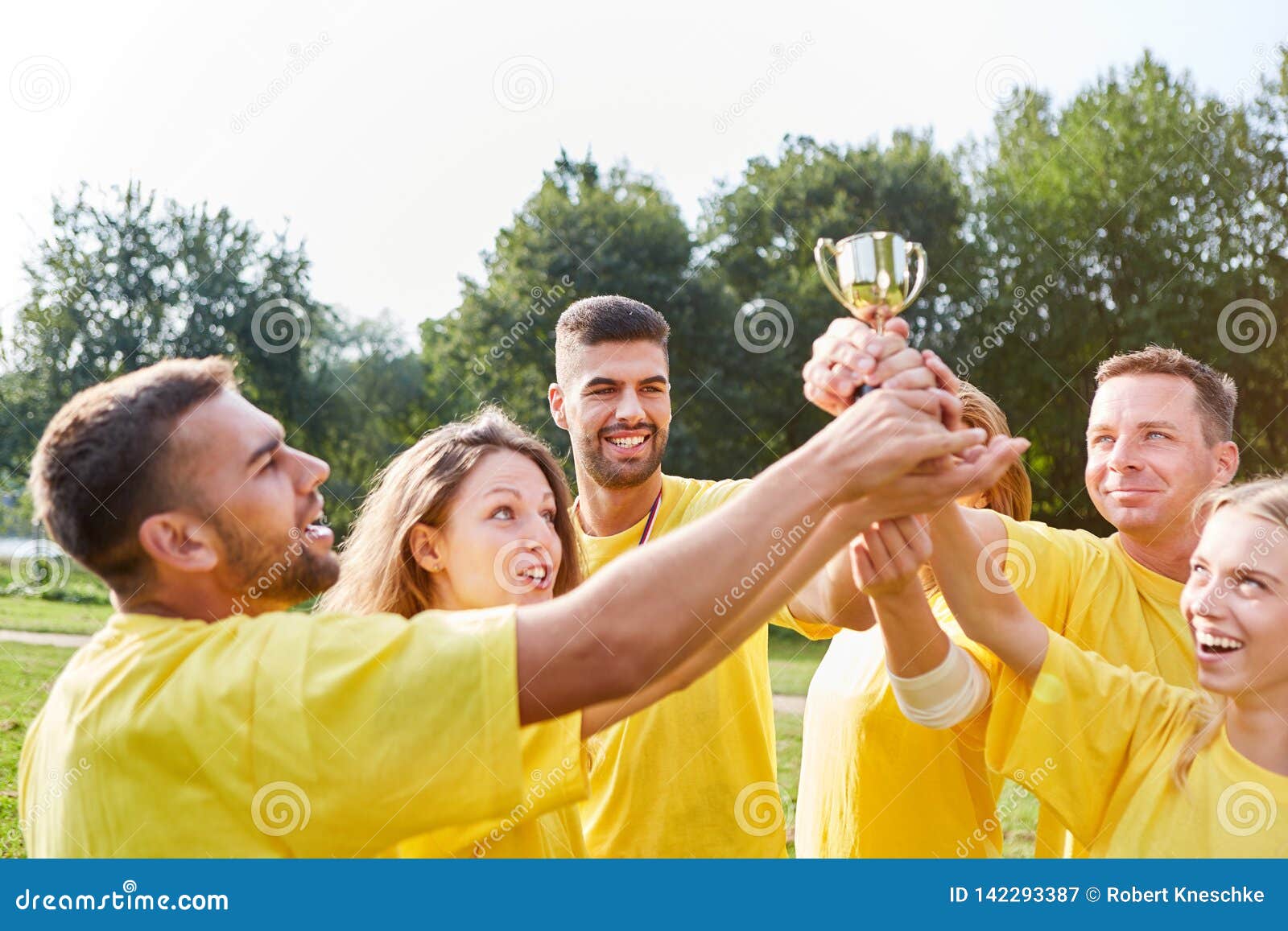 Successful Team with Trophy is Happy Stock Image - Image of happy ...