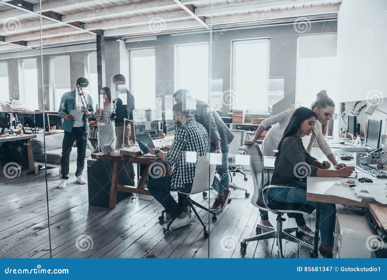 Successful team at work. stock image. Image of glassmaterial - 85681347