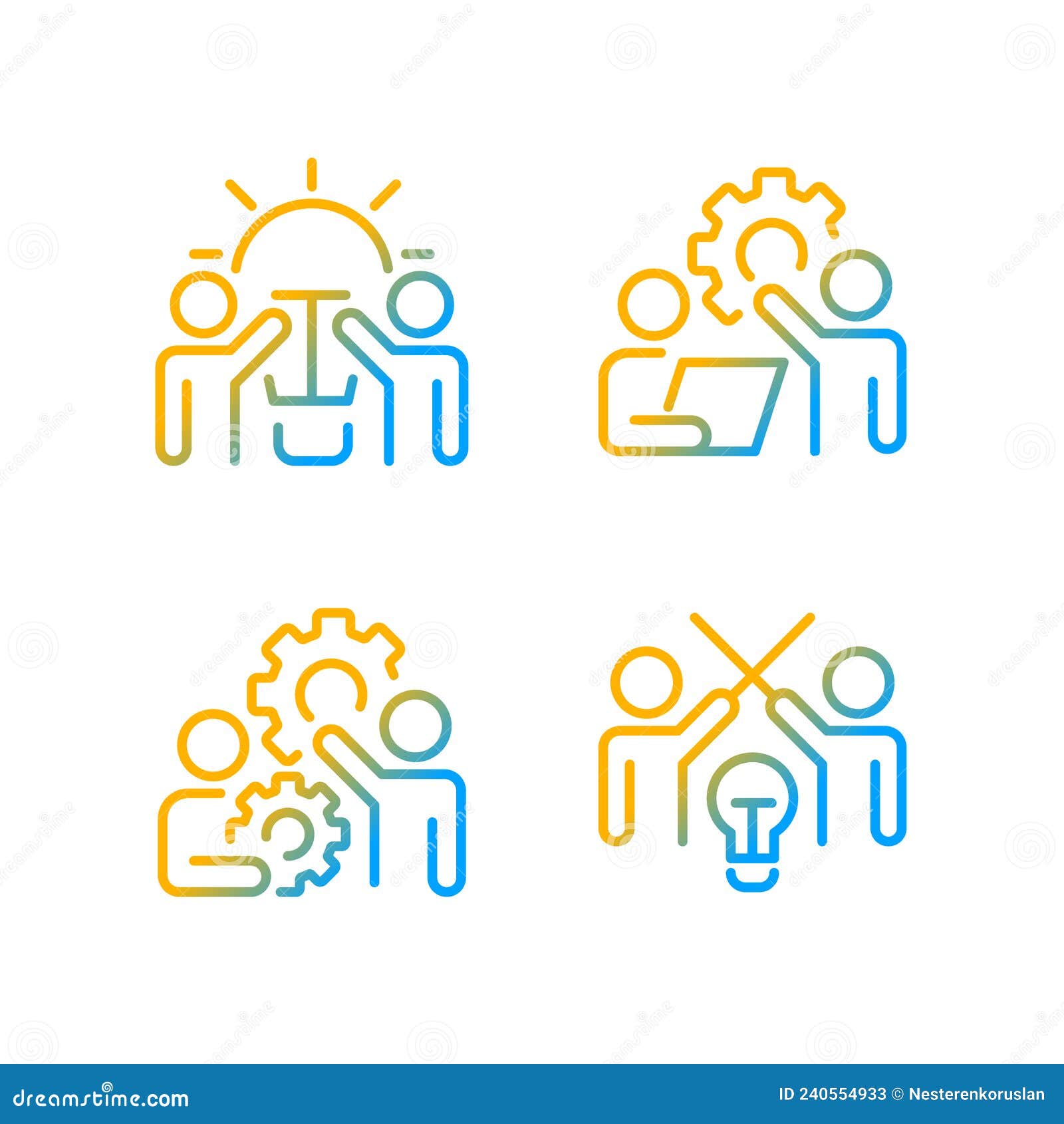 Successful Teamwork Gradient Linear Vector Icons Set Stock Vector