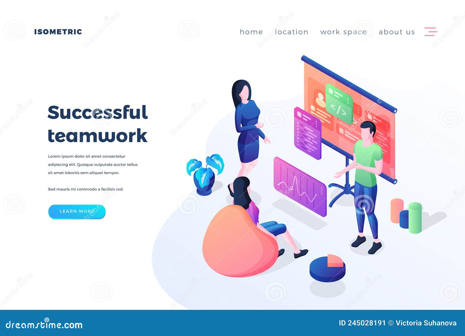 Successful Teamwork Landing Page Vector Template Isometric Illustration ...