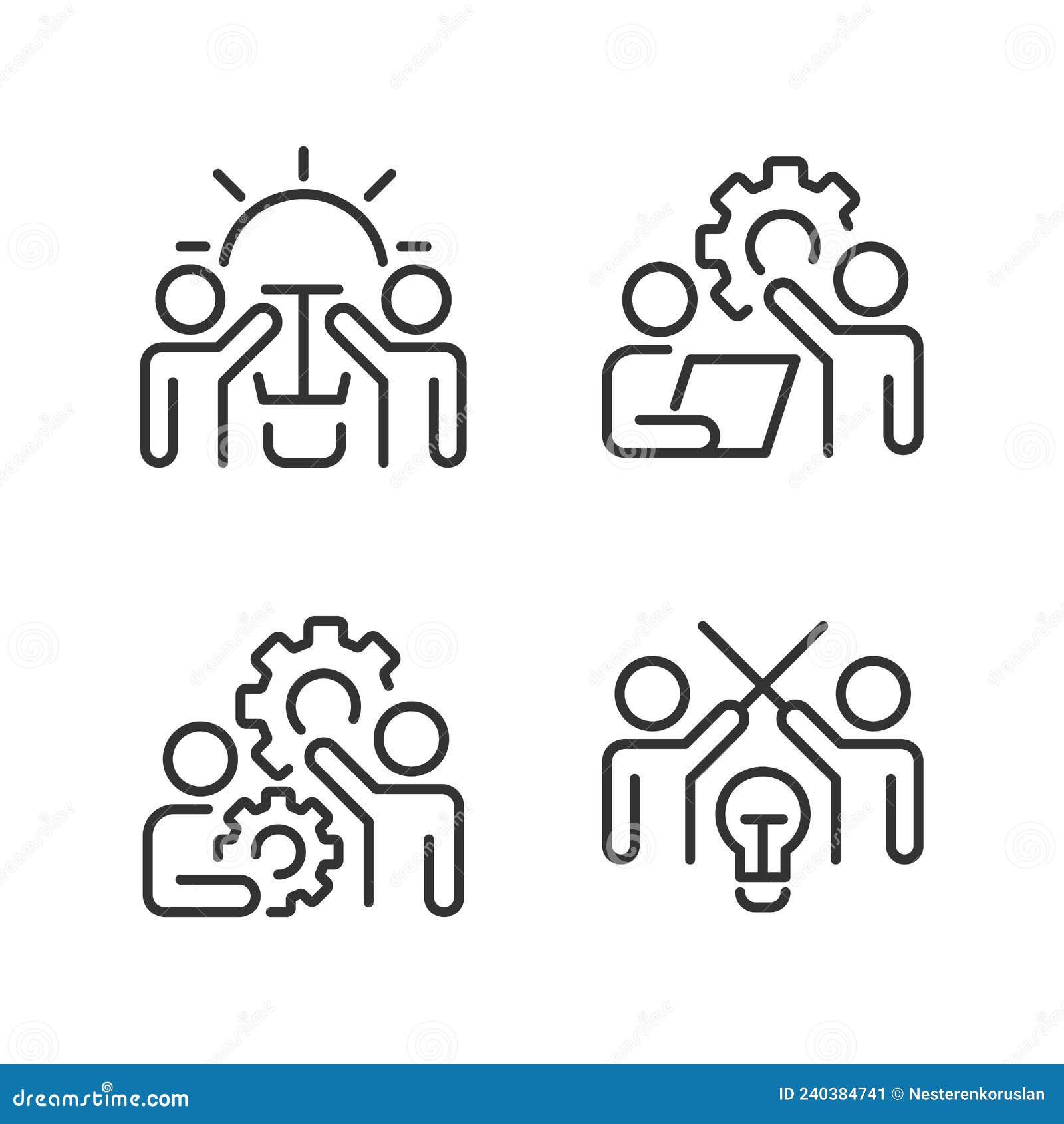 Teamwork Pixel Perfect Linear Icon Royalty-Free Illustration ...