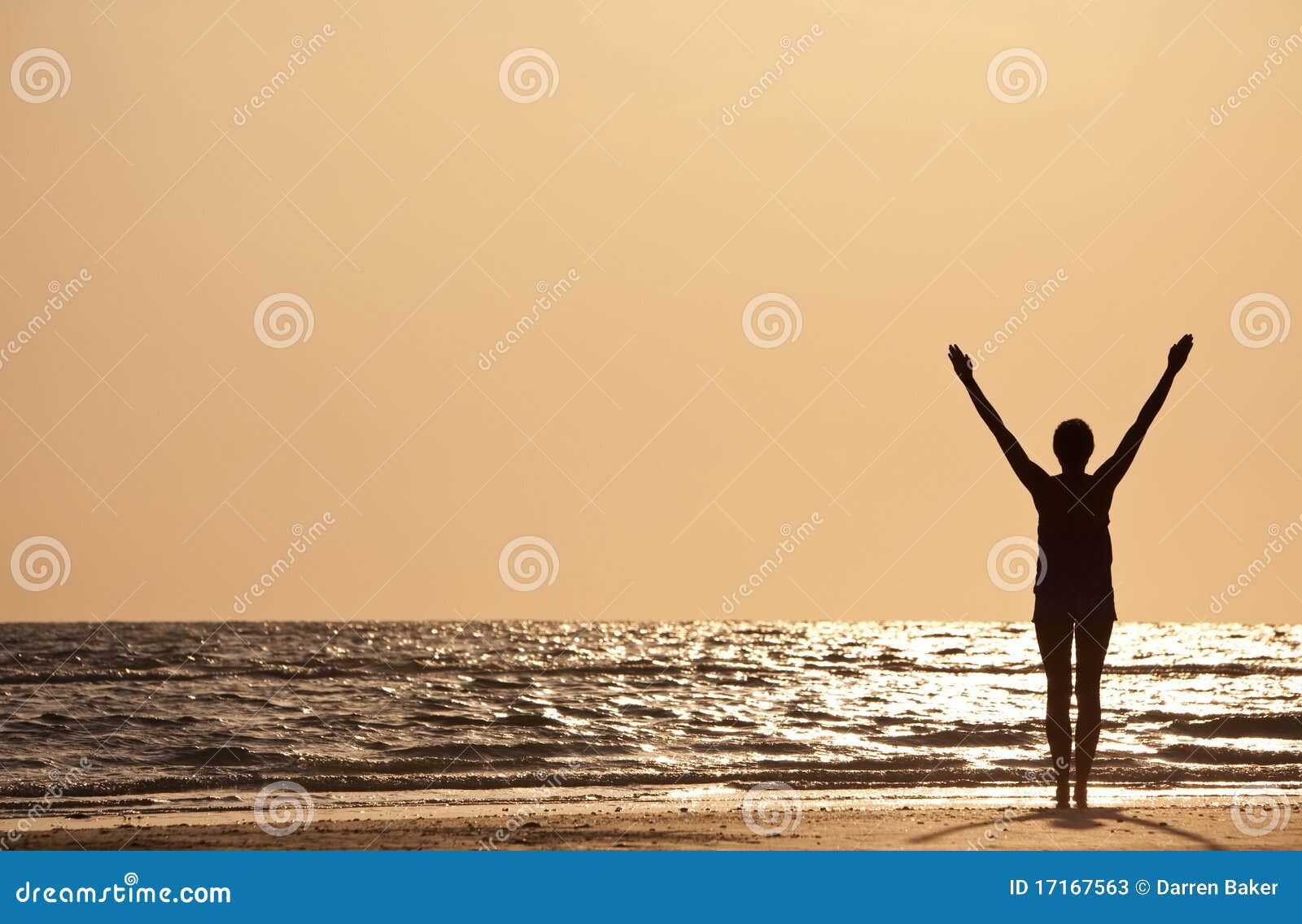 Successful Woman Arms Raised at Sunset on Beach Stock Image - Image of ...