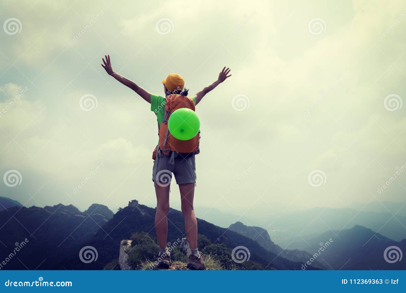 Hiker Open Arms on the Top of Mountain Stock Image - Image of enjoyment ...