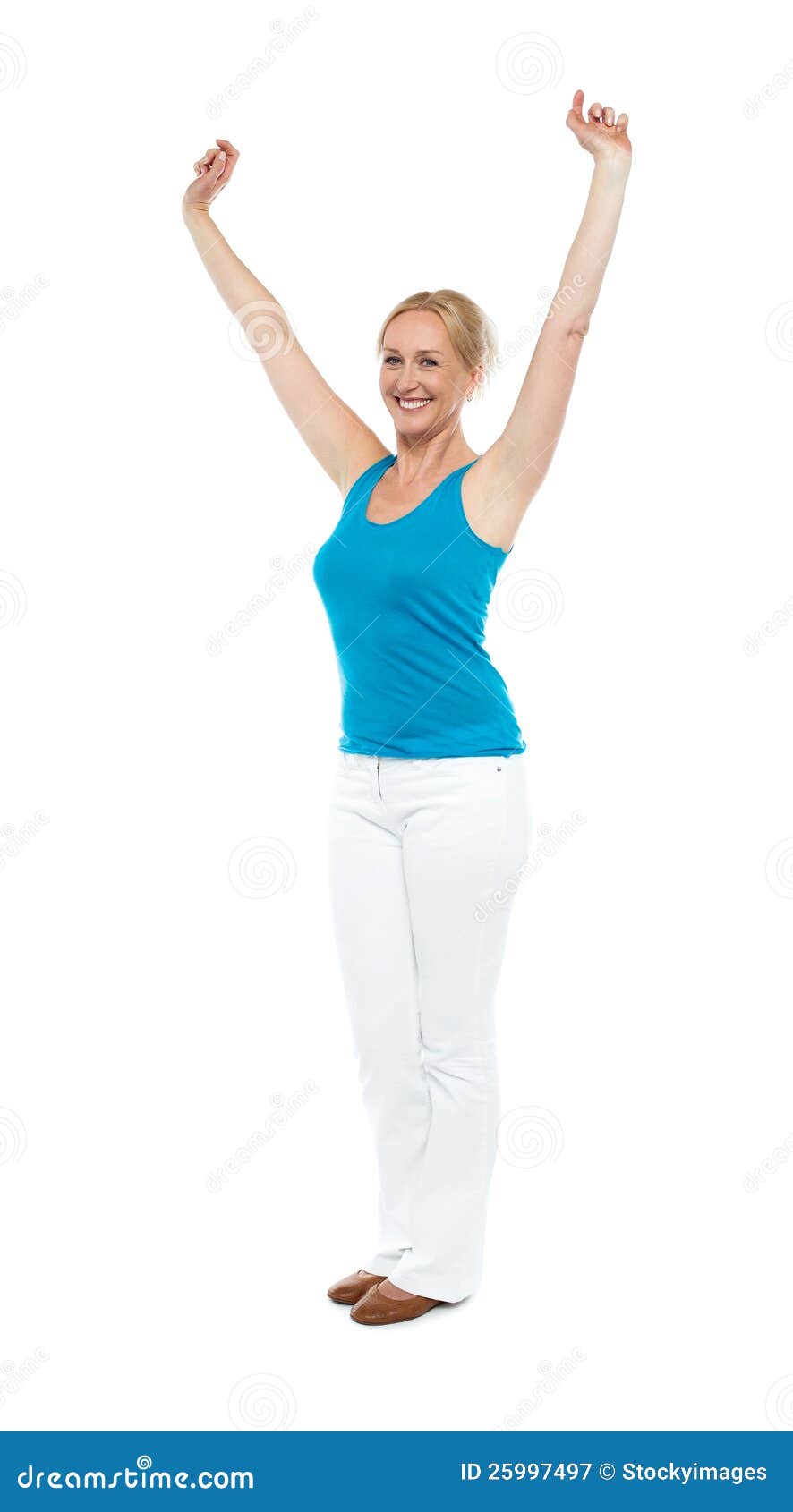 Successful Woman Posing With Raised Arms Stock Image | CartoonDealer ...
