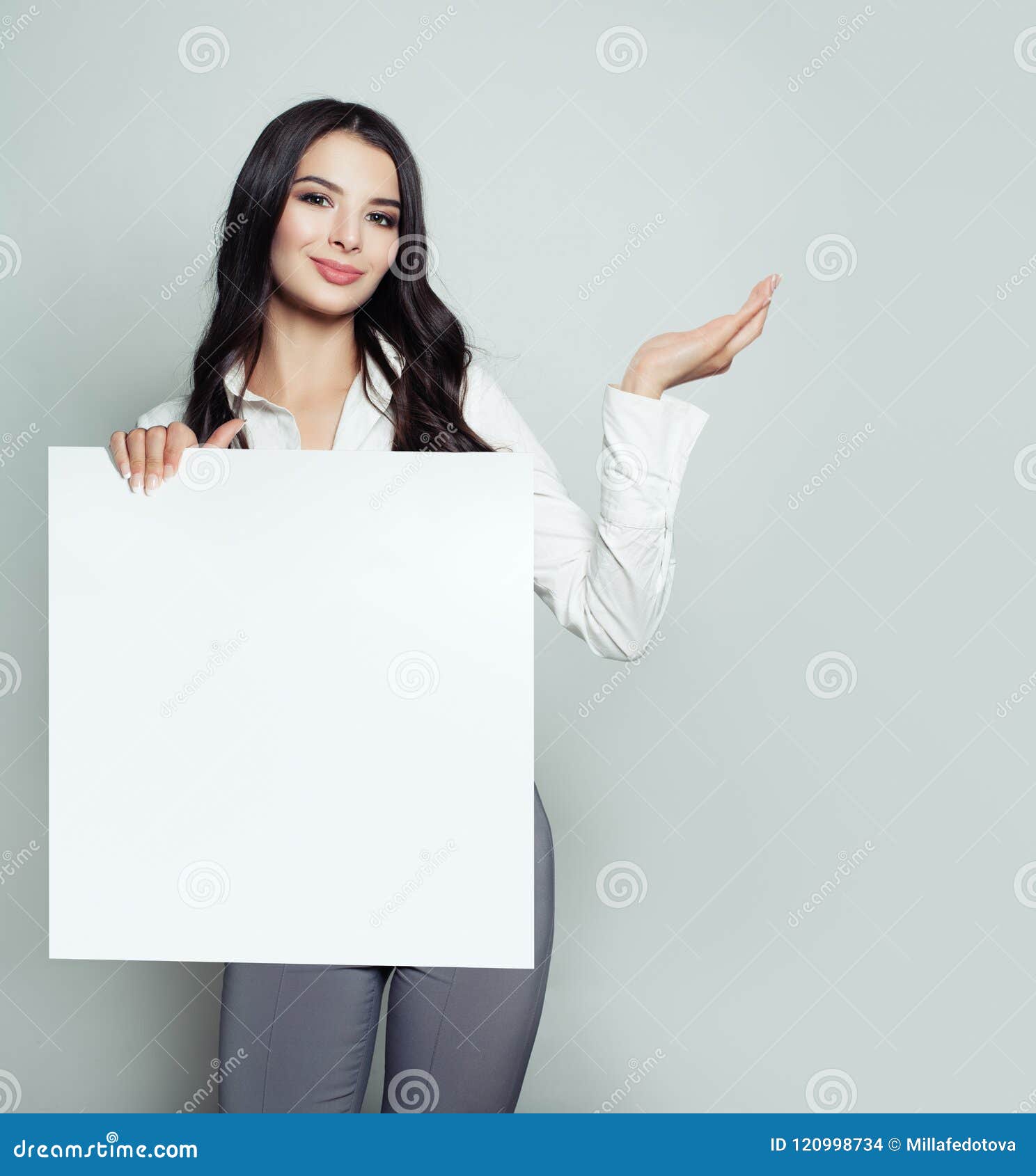 Successful Woman with White Empty Banner Stock Photo - Image of ...