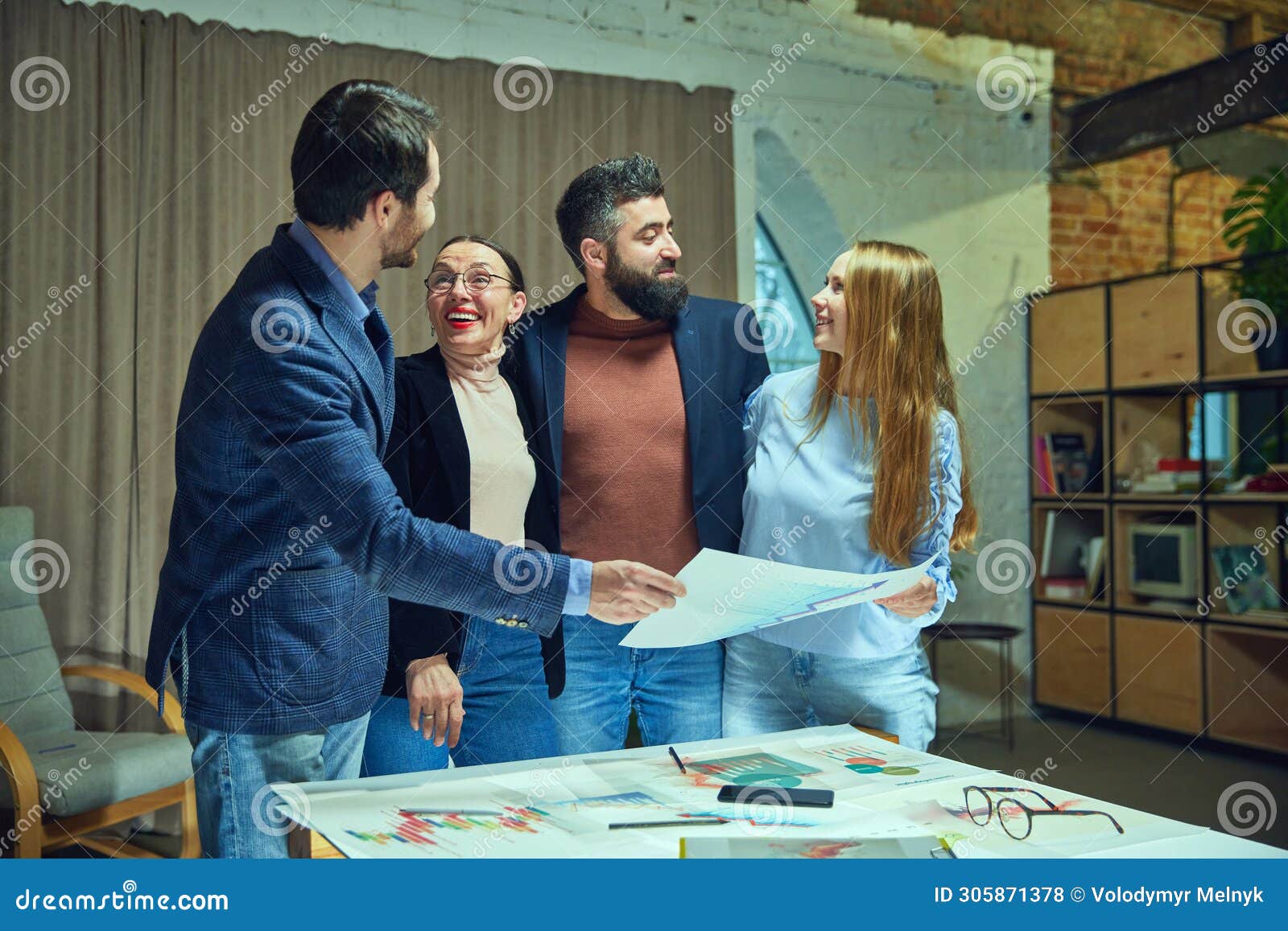 Successful Work and Cooperation. Employees Greeting Each Other with ...
