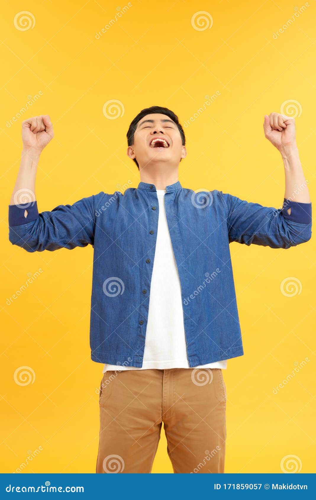 Successful Young Asian Man with Arms Up Stock Image - Image of handsome ...