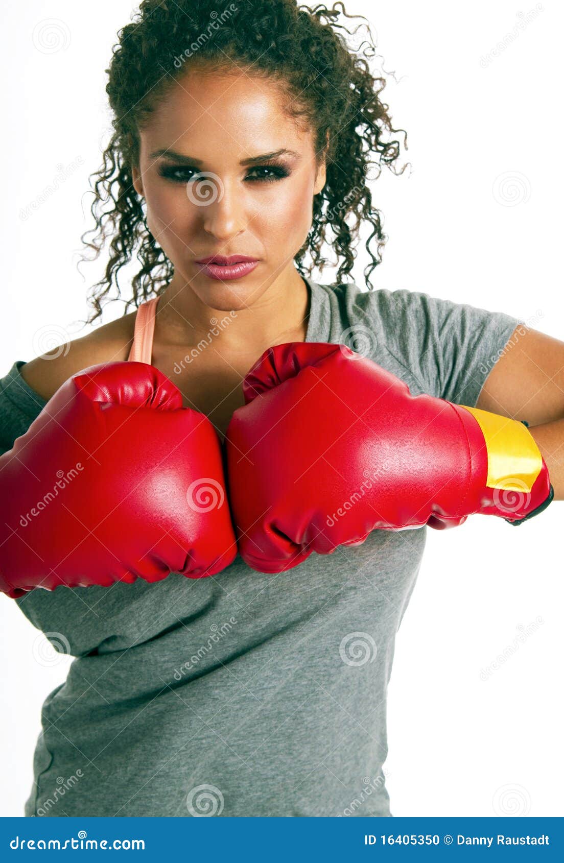 Successful Young Brunette Female Boxer Stock Photo - Image of curly ...
