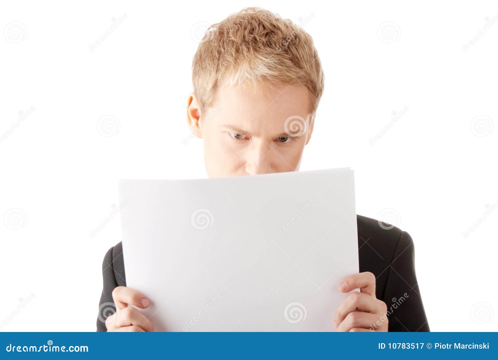 Successful Young Businessman Reading Blank Card Stock Image - Image of ...