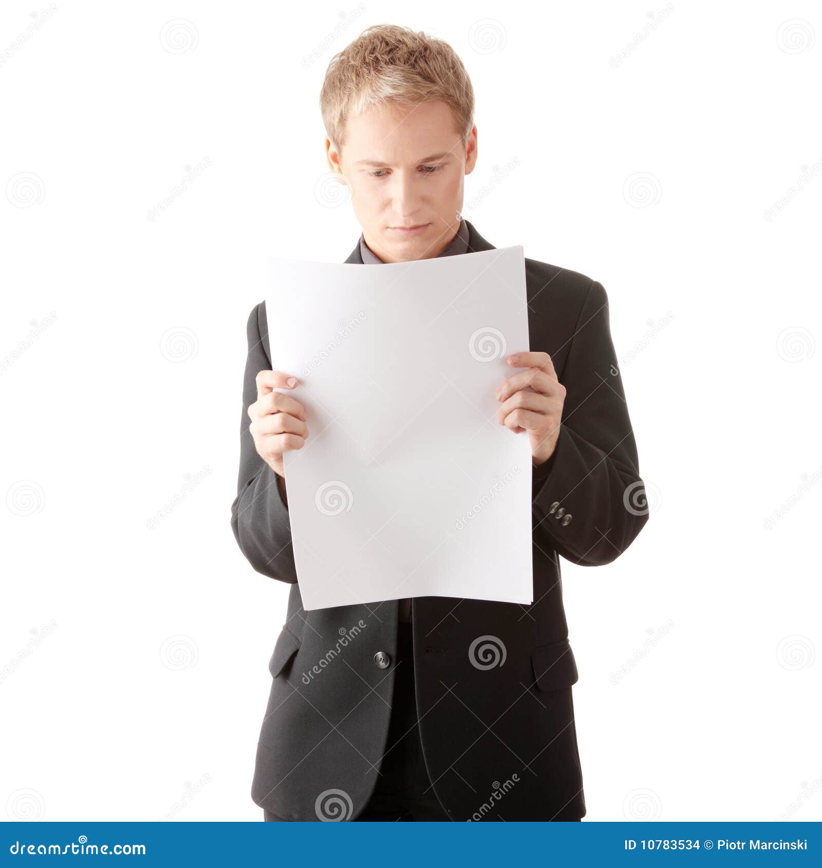 Successful Young Businessman Reading Blank Card Stock Photo - Image of ...