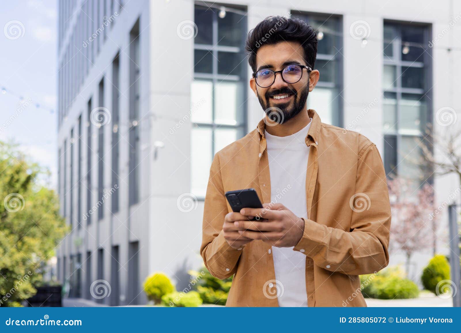 Successful Young Hindu Man Walking Outside Office Building, Engineer ...