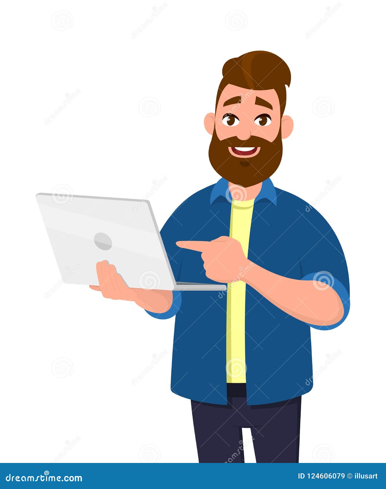 Successful Young Man Holding Laptop Computer PC. Stock Vector ...