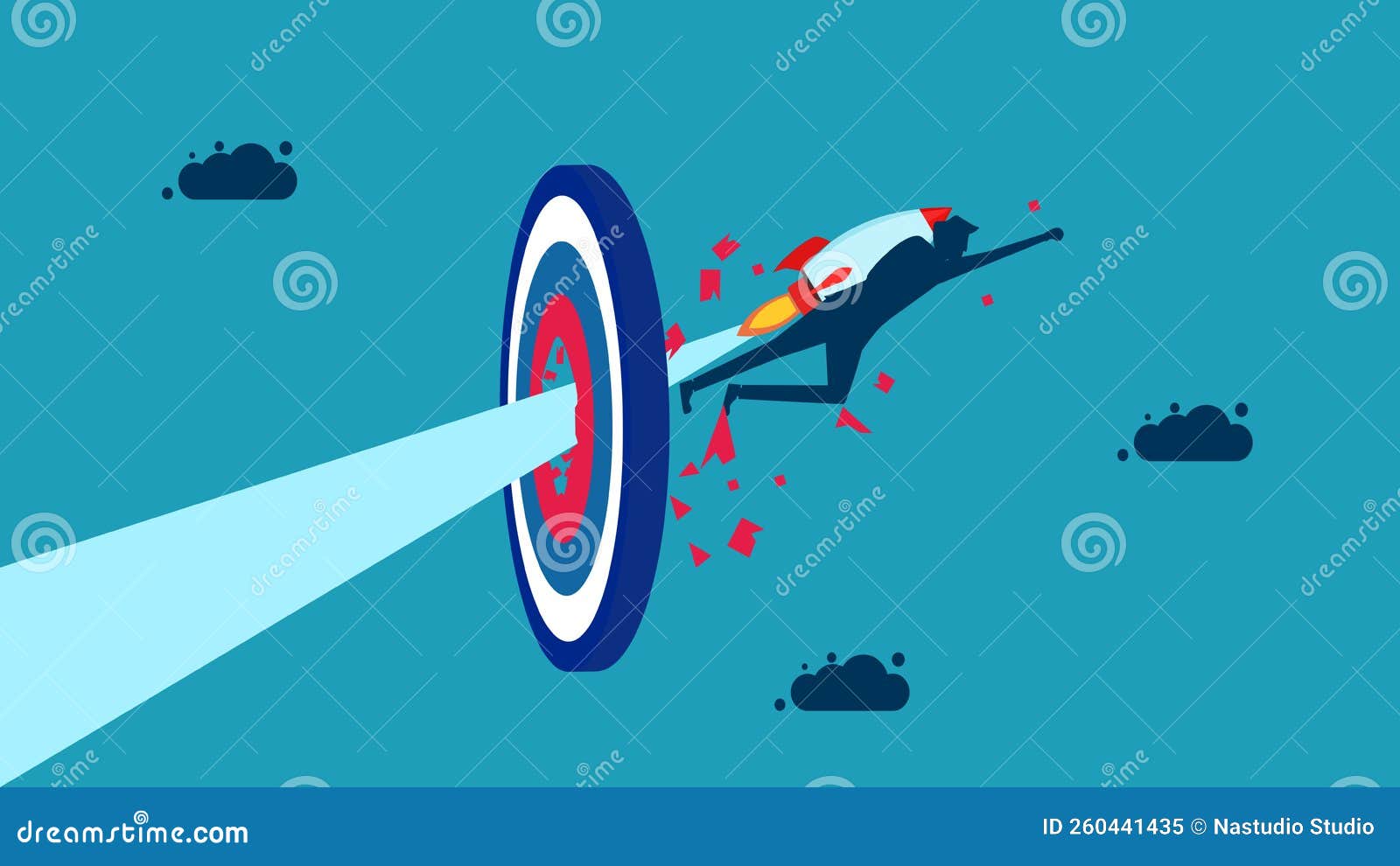 Successfully Destroy the Target. Businessman Flying with Rocket Hitting ...