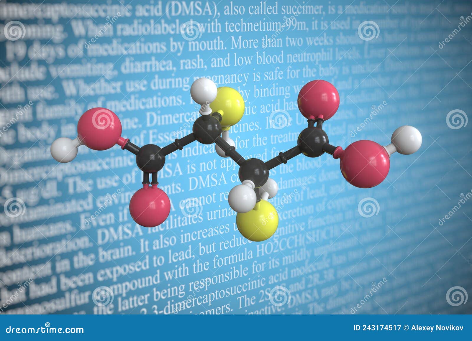 Succimer Scientific Molecular Model, 3D Rendering Stock Illustration ...