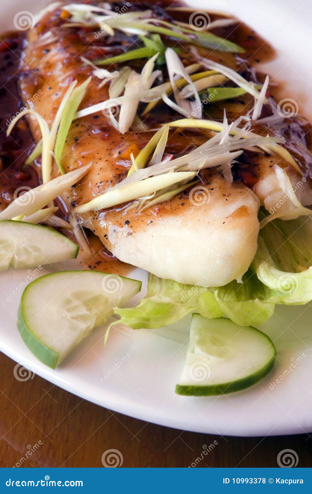 Succulent Fish and Onions Dish Stock Photo - Image of cucumber, onion ...