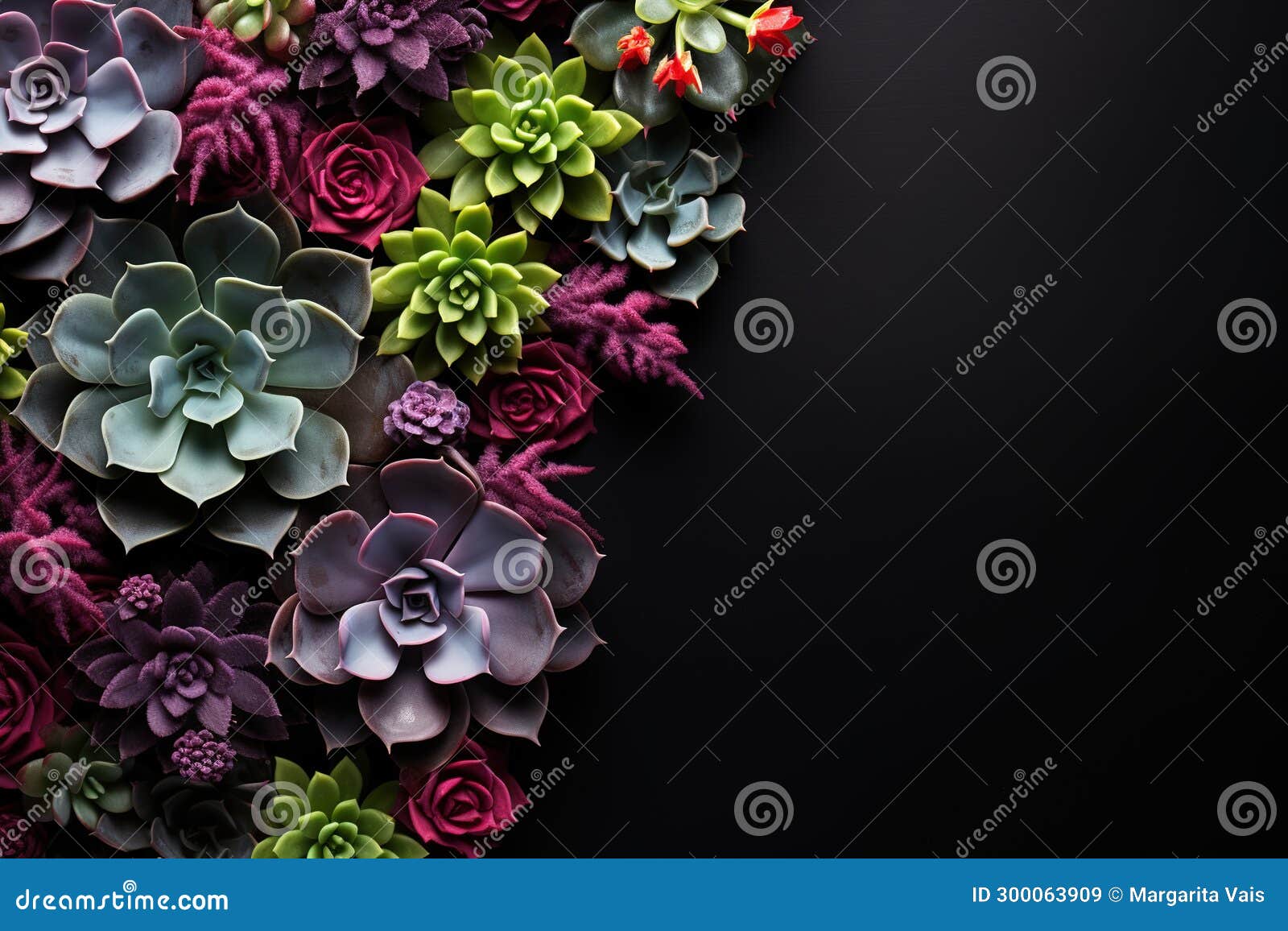 Succulent Frame on Black Background Top View, Beautiful Floral Template ...