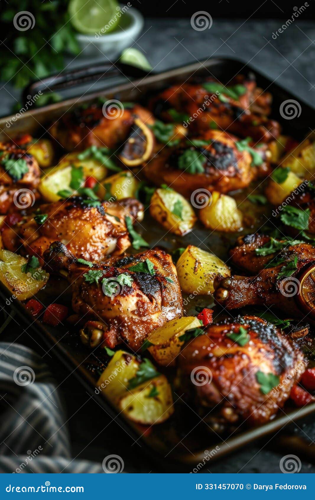 Succulent Roasted Chicken with Vegetables on Baking Tray Stock Photo ...