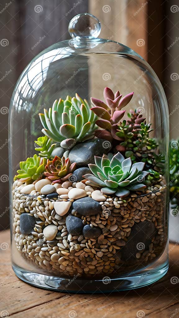 Succulent Terrarium with Pebbles Stock Illustration - Illustration of ...