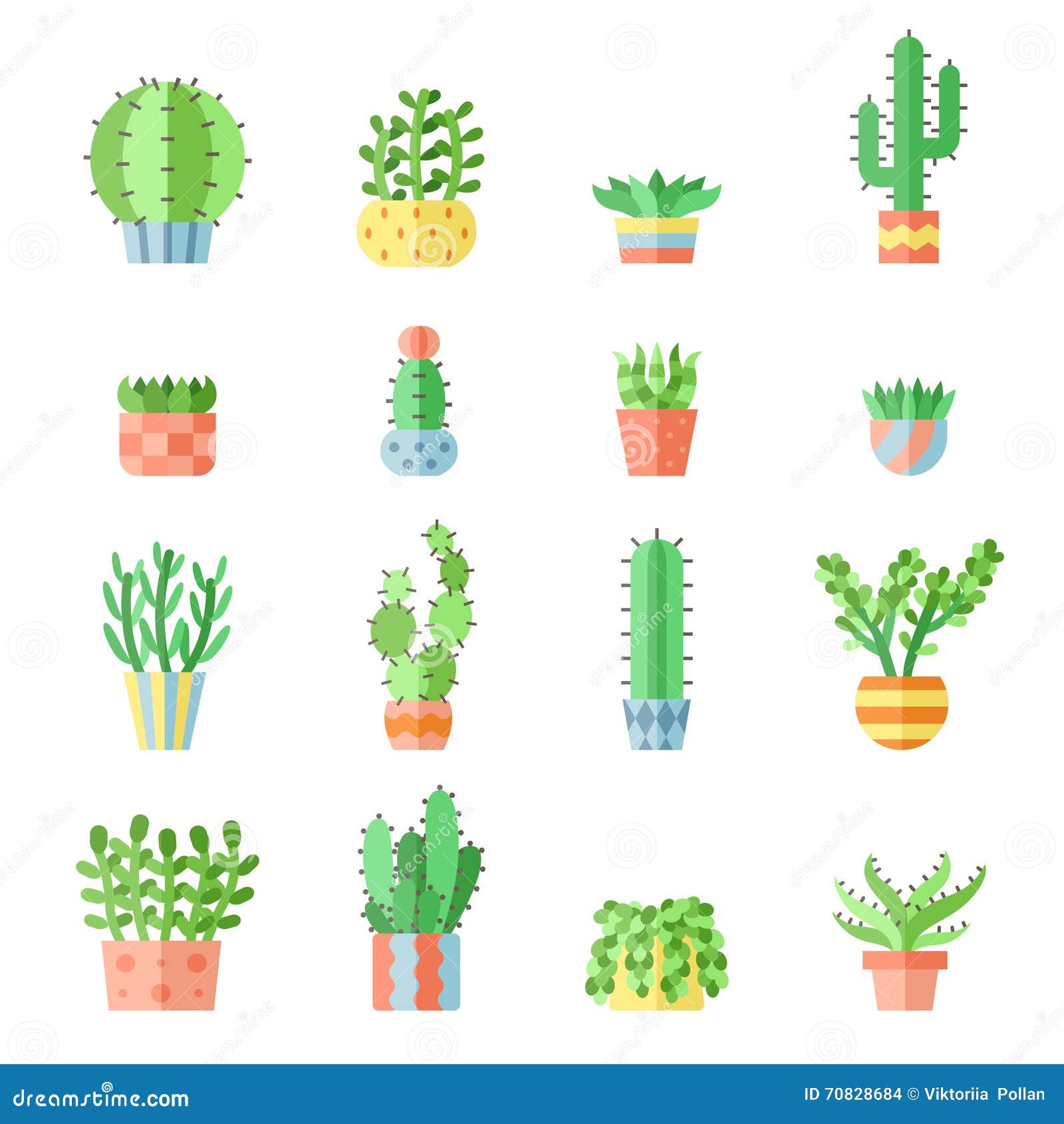 Succulents Icons Set Cartoon Vector | CartoonDealer.com #64813053