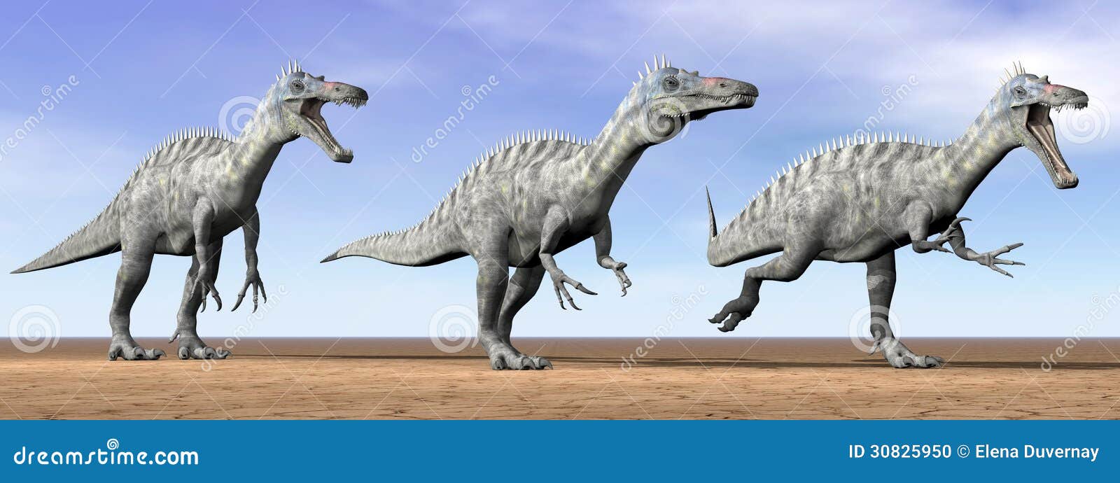 Suchomimus Dinosaurs in the Desert - 3D Render Stock Illustration ...