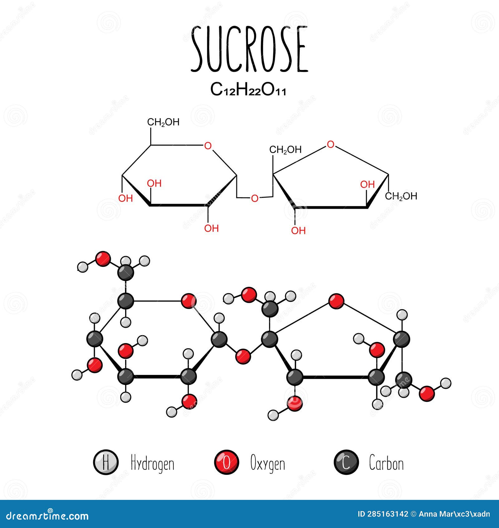 Sucrose Skeletal And Flat Representation. Vector Illustration ...