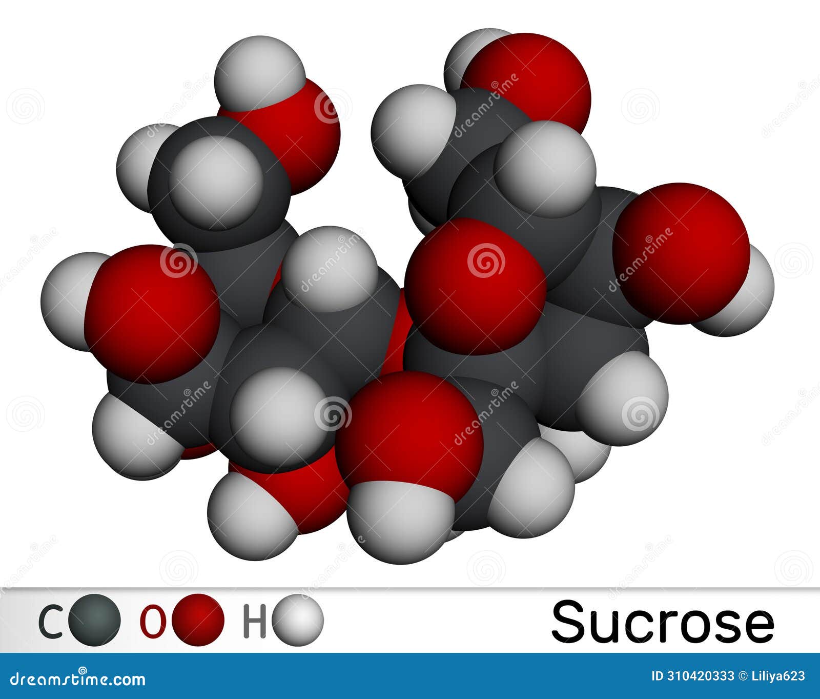 Sucrose Sugar Molecule. Structural Chemical Formula And Molecule Model ...