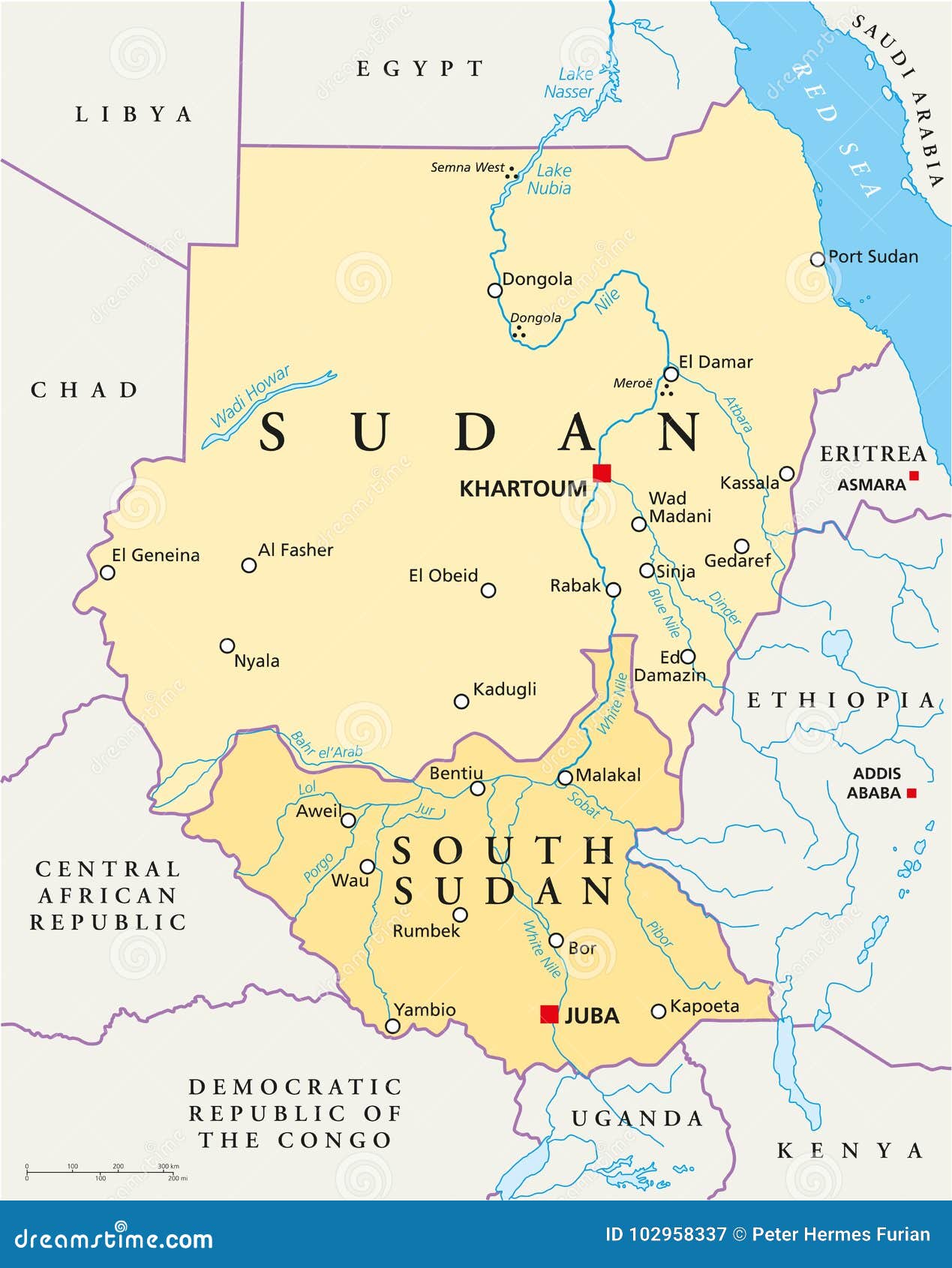 Sudão E Mapa Político Sul De Sudão Ilustração do Vetor - Ilustração de ...