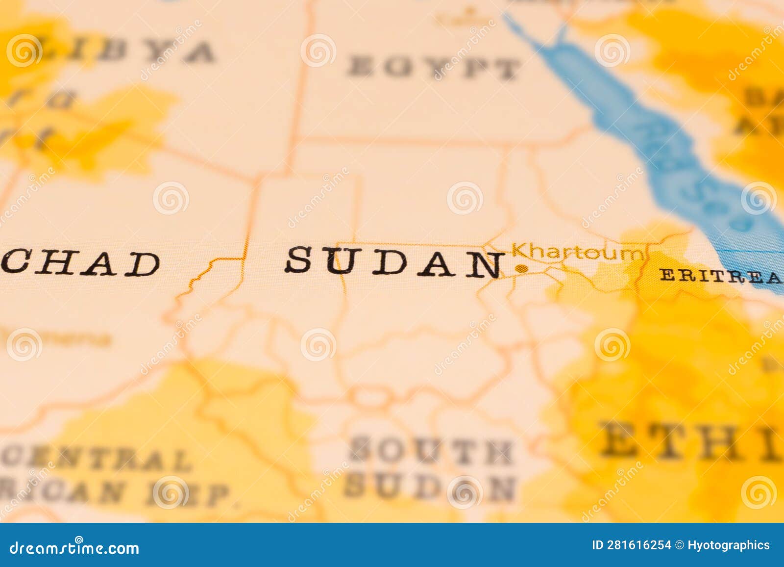 Sudan in Focus on a Tilted World Map. Stock Illustration - Illustration ...