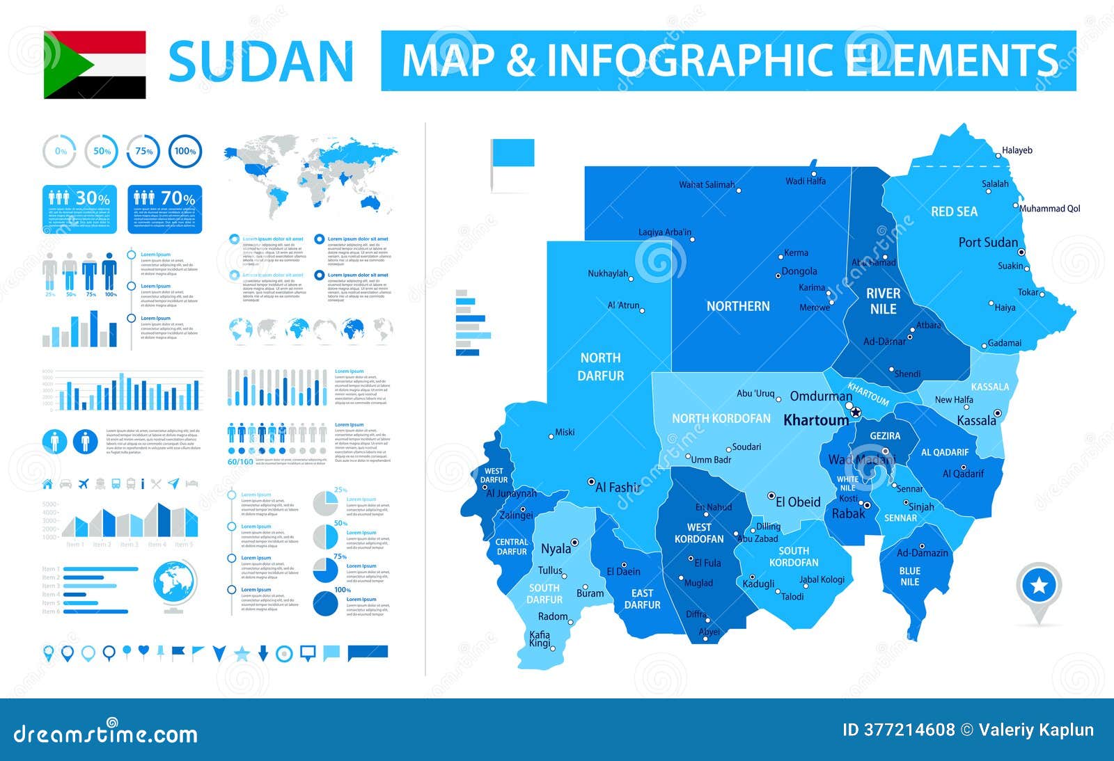 Infographic For Sudan, Detailed Map Of Sudan With Flag Vector ...