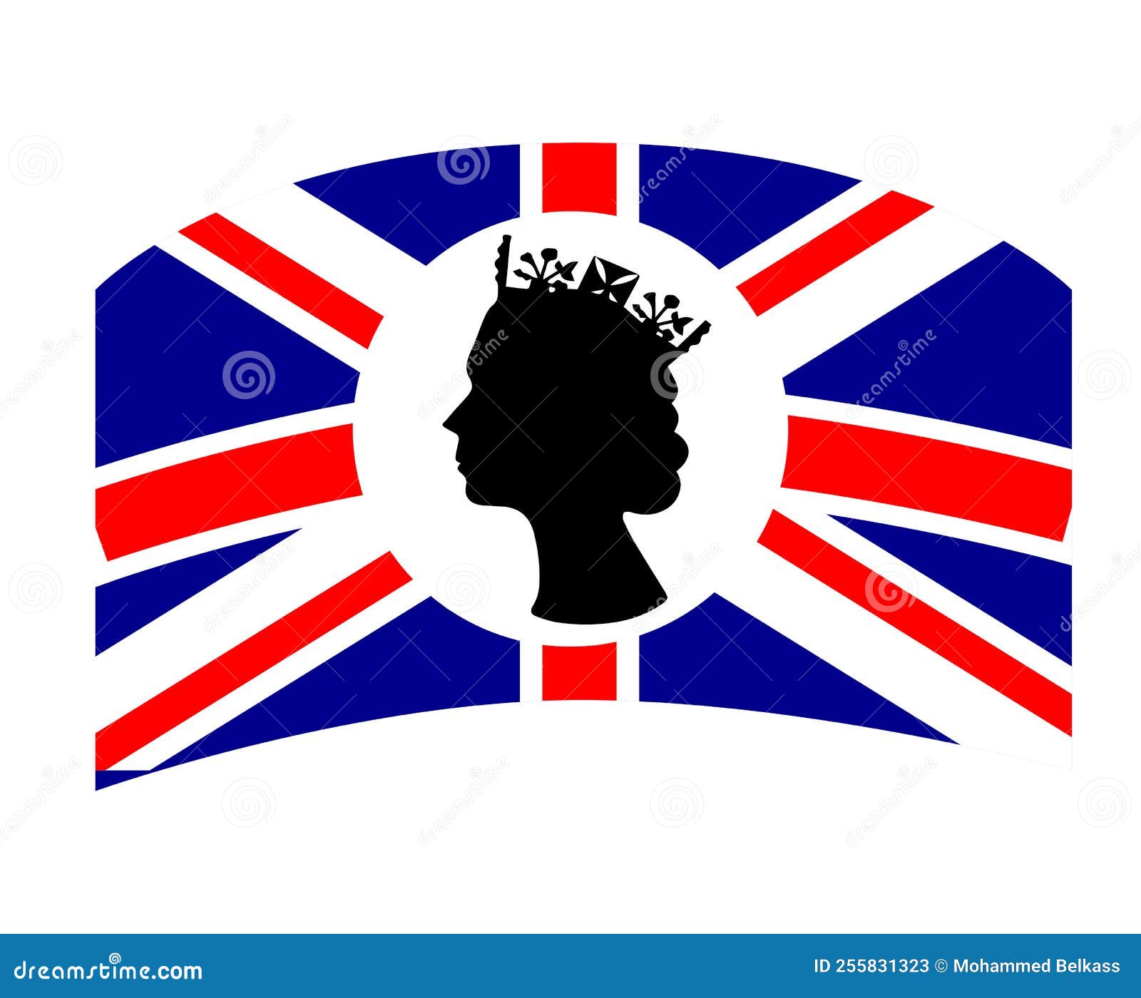 Elizabeth Queen Face Black and White with British United Kingdom Flag ...